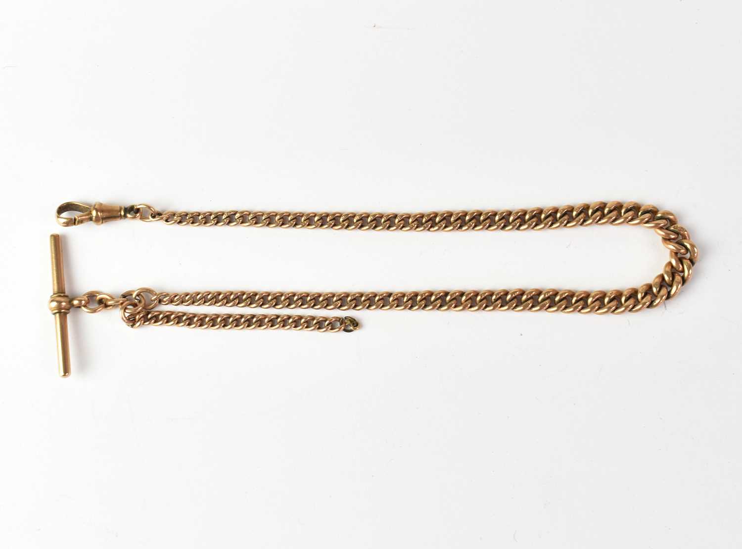 Lot 949 - A 9ct gold Albert chain with T-bar, marked