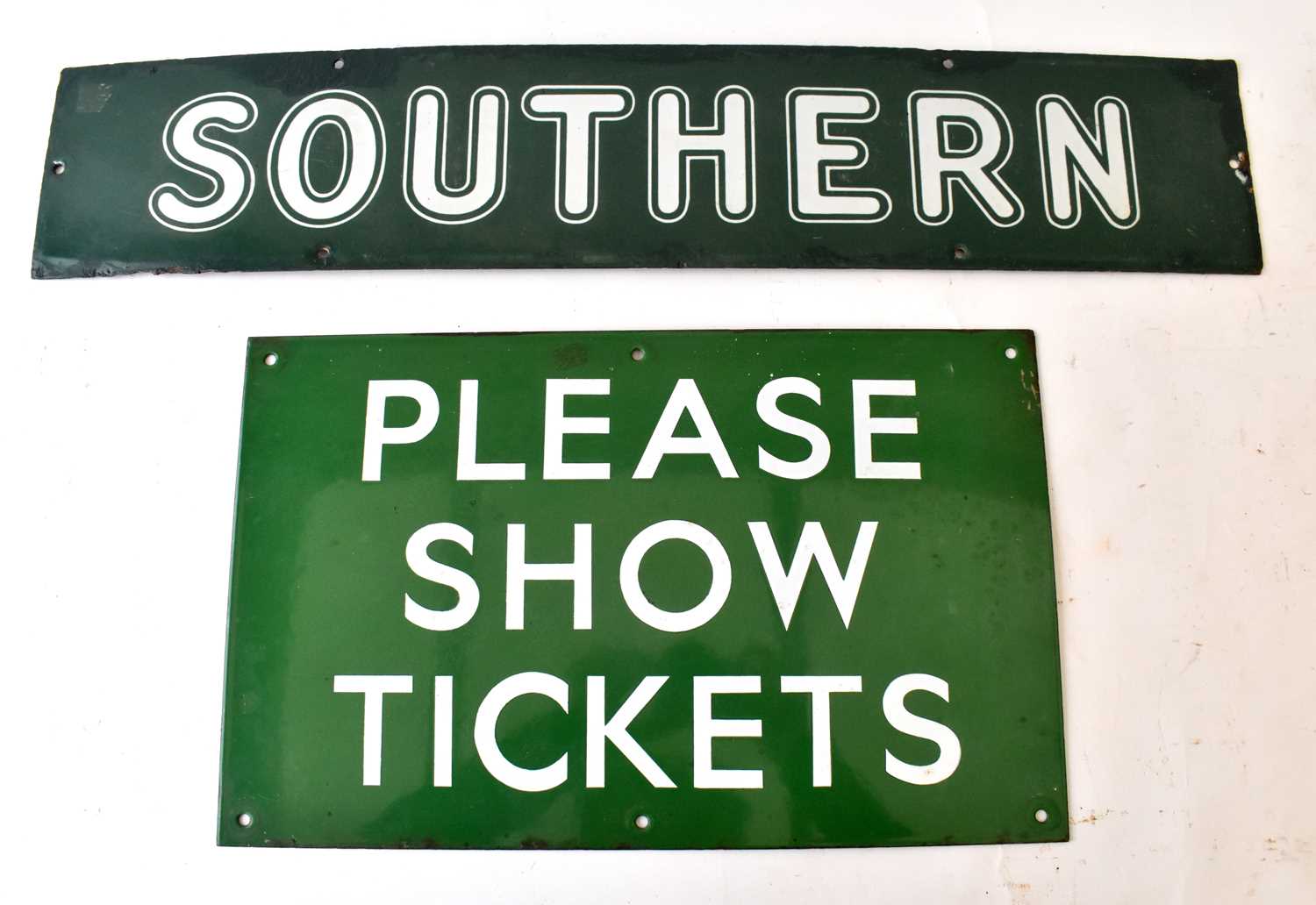 Lot 11 - RAILWAYANA; enamel sign 'Southern', 13 x 66cm,