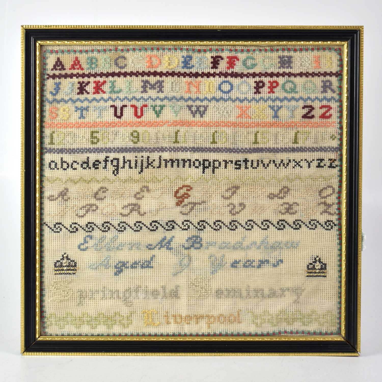 Lot 204 - A Victorian alphabet sampler by Ellen M.