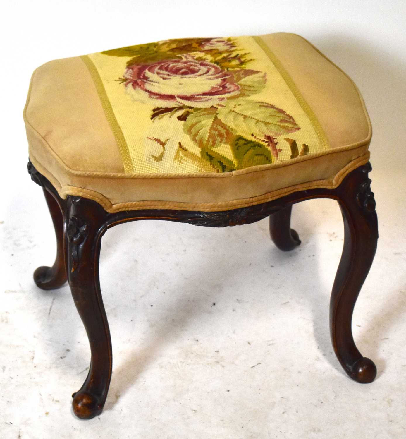 Lot 1665 - A French style mahogany stool with tapestry