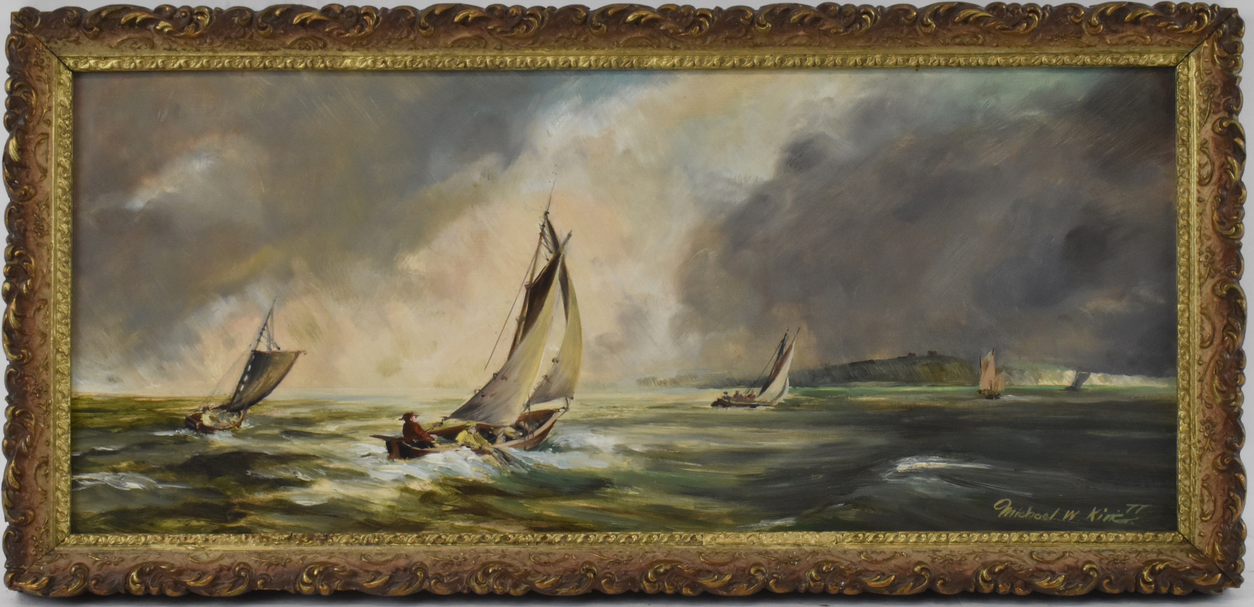 Lot 168 - MICHAEL W KING (born 1928); oil on board,