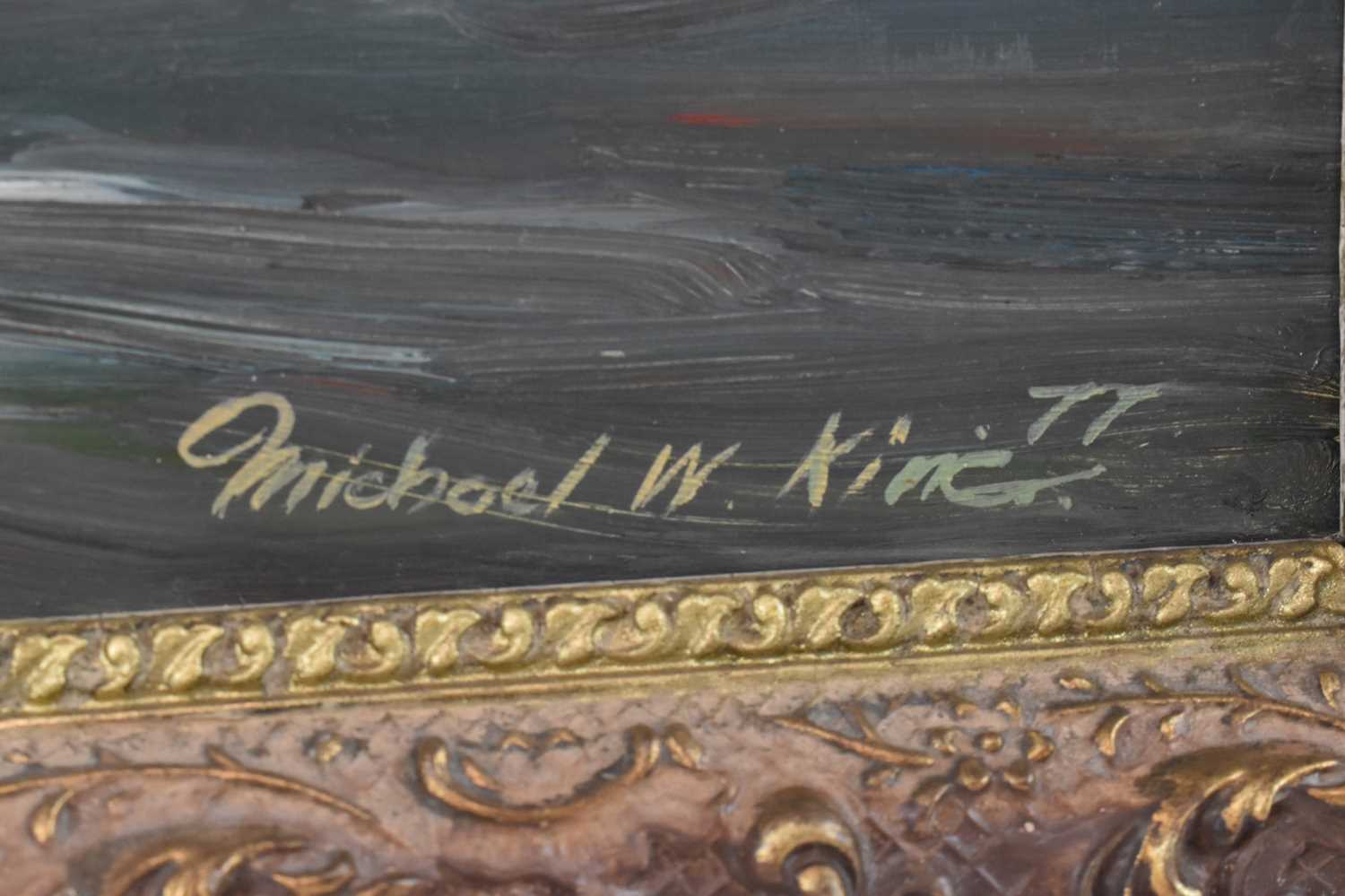 Lot 168 - MICHAEL W KING (born 1928); oil on board,
