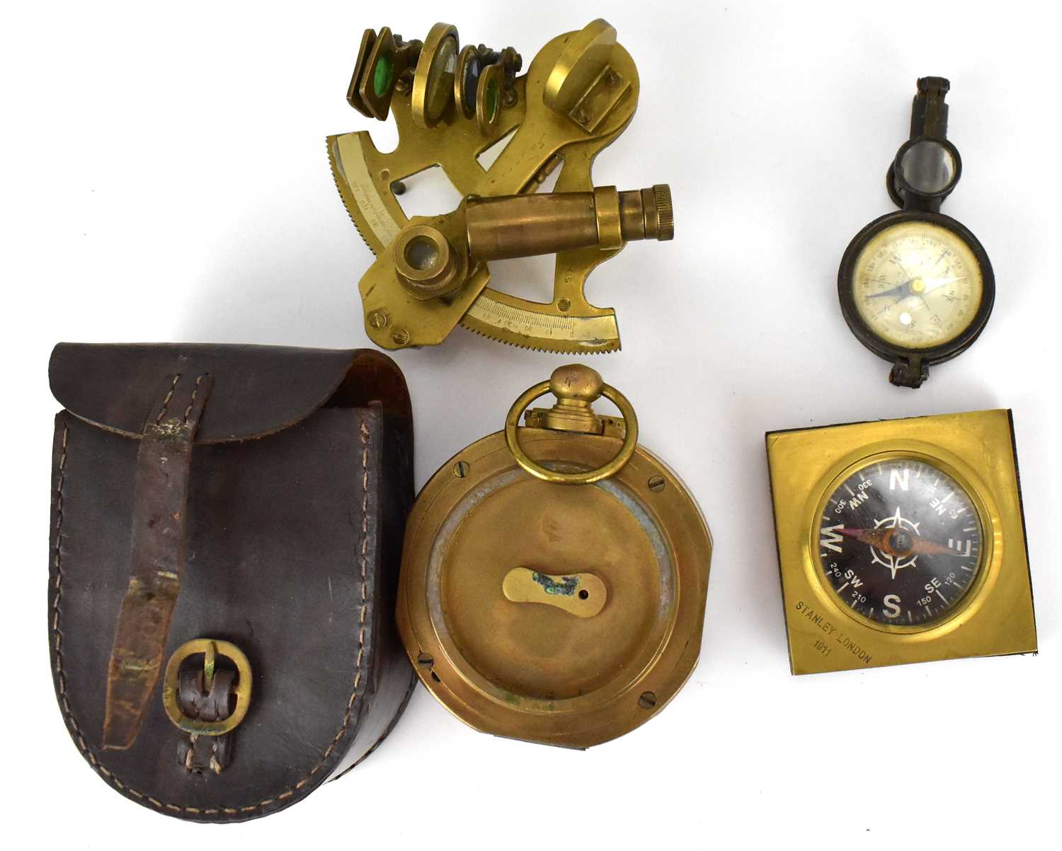 Lot 555 - STANLEY; two compasses, one of square form,