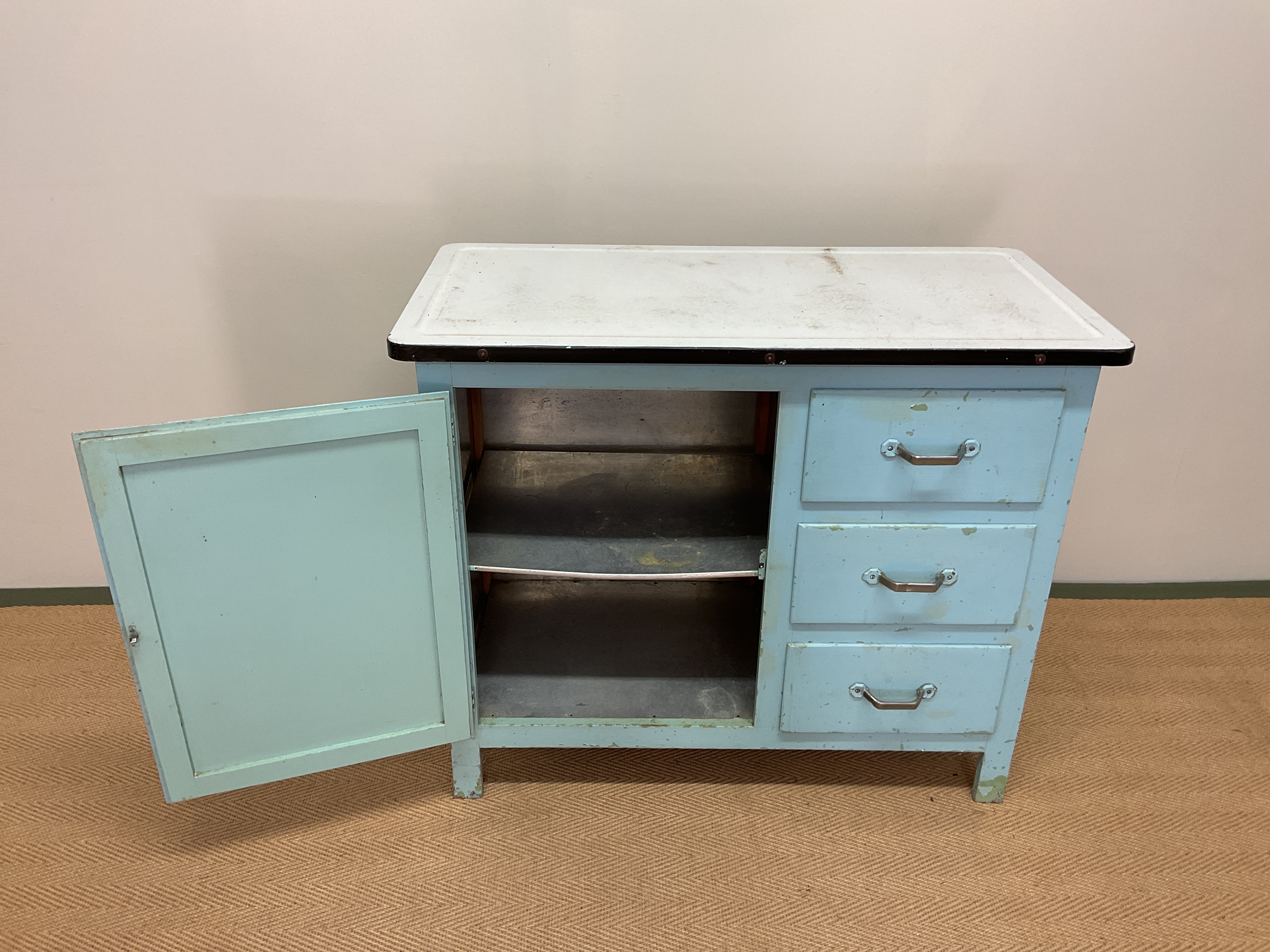 Lot 517 - A vintage metal kitchen unit, height 77cm,