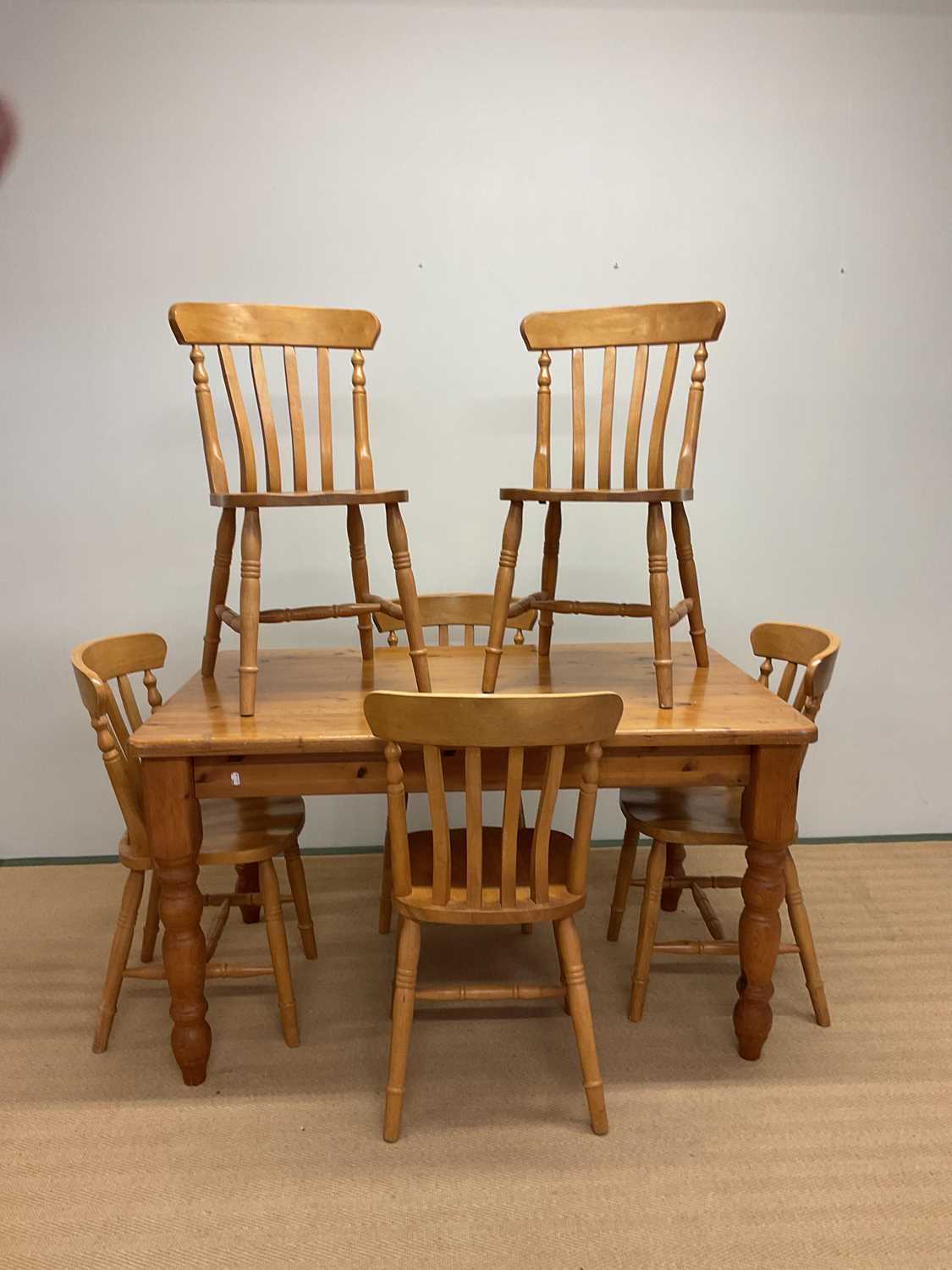 Lot 471 - A pine kitchen table, height 77cm, width
