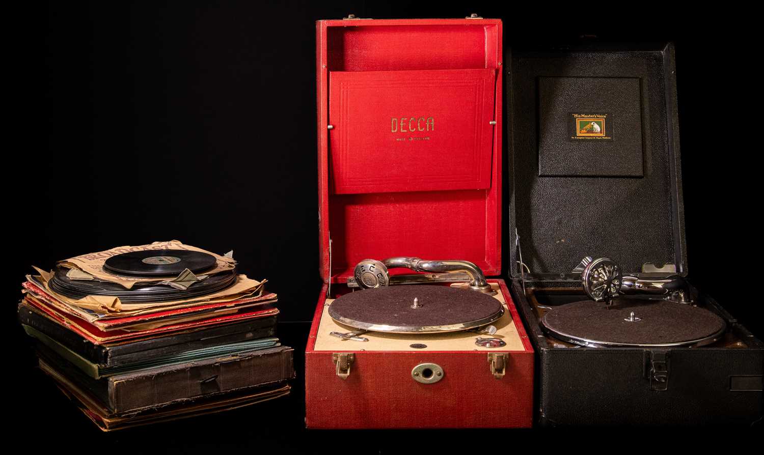 Lot 10 - Two vintage portable wind up gramophones, to