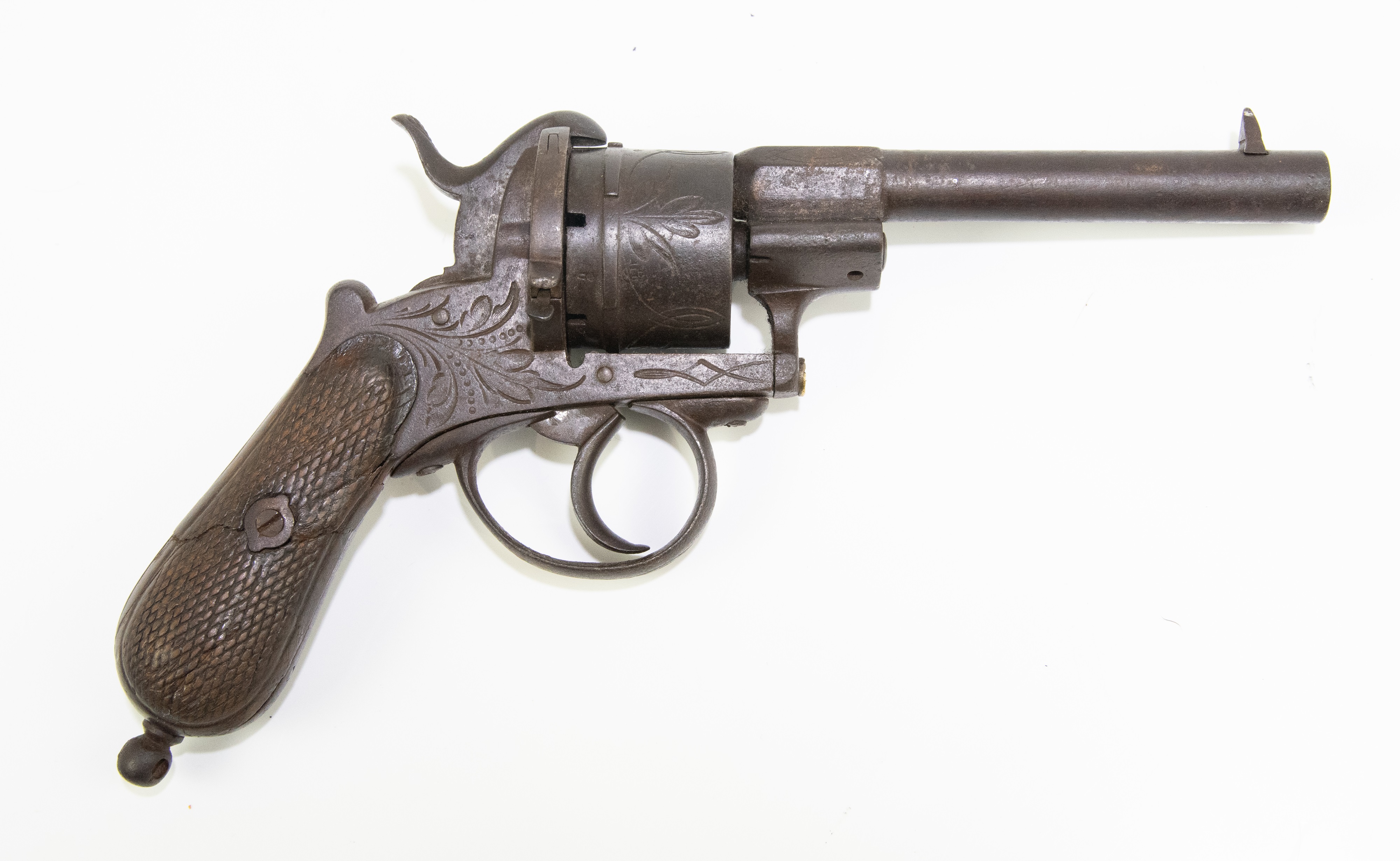 Lot 626 - A Belgian six-shot pin fire revolver, with