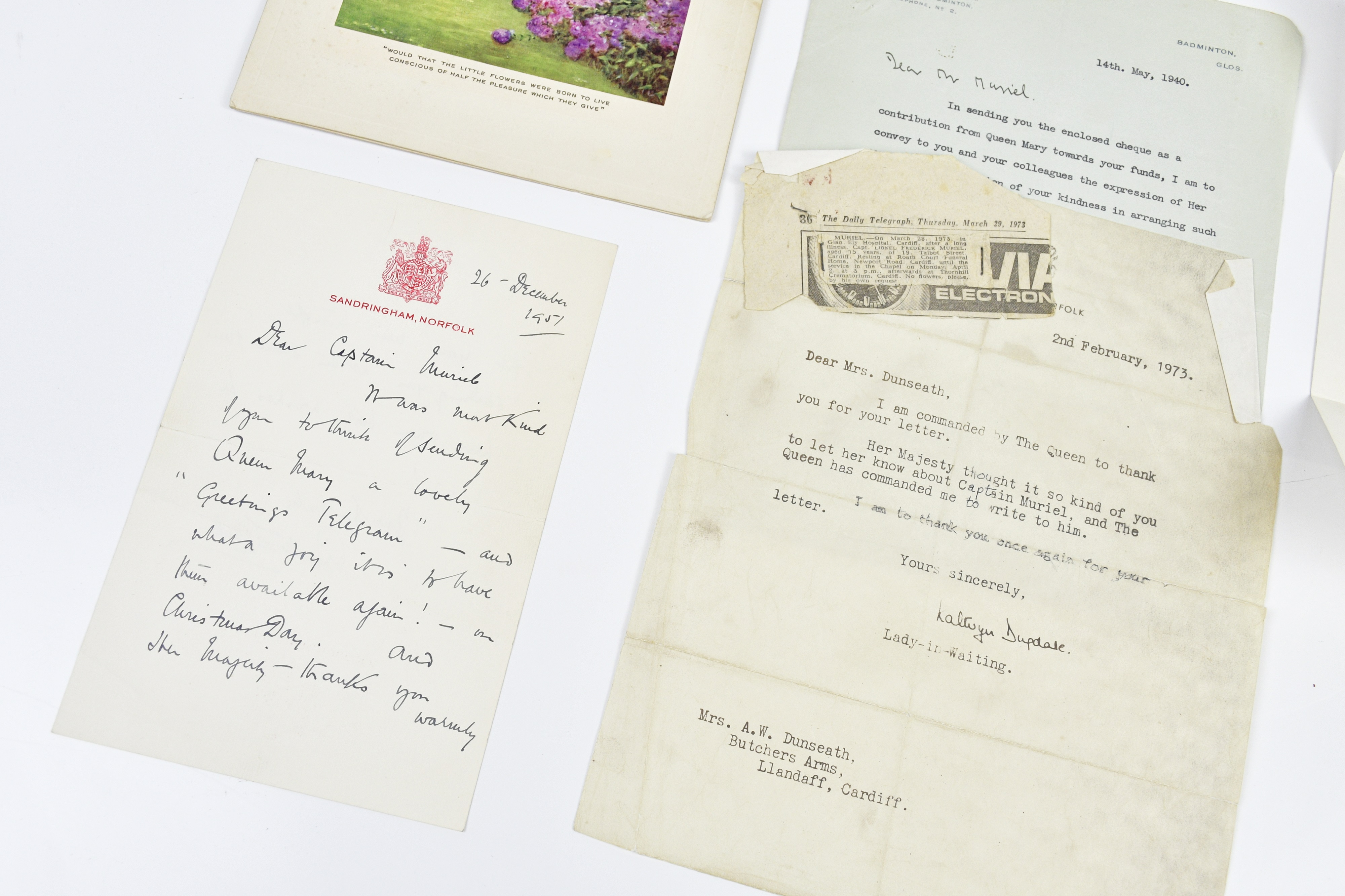 Lot 1603 - QUEEN MARY INTEREST; a signed letter to