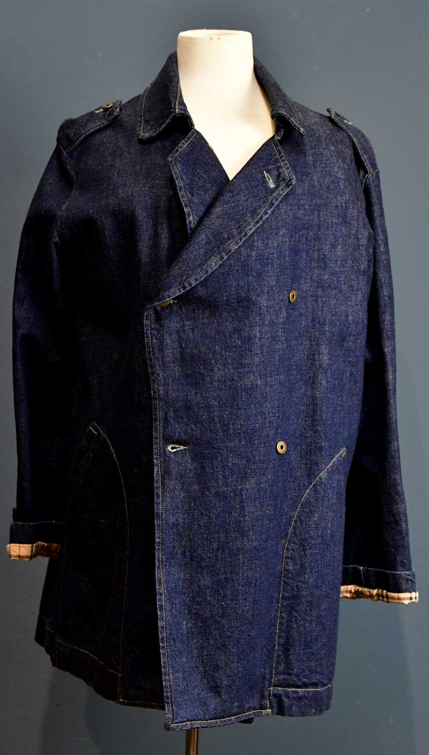 Lot 993 - BURBERRY; a dark blue double breasted indigo