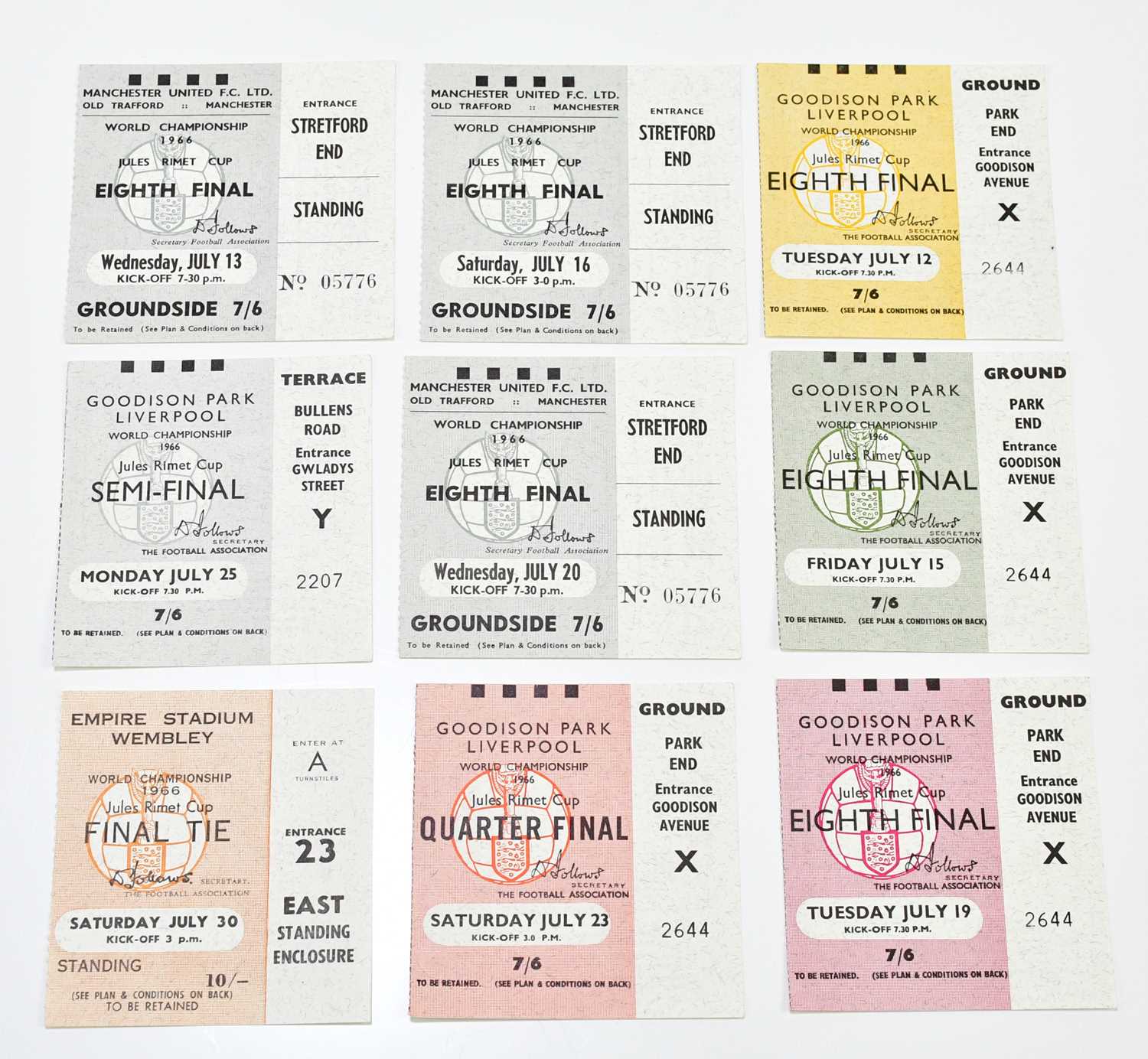 Lot 1235 - 1966 WORLD CUP; a group of nine ticket
