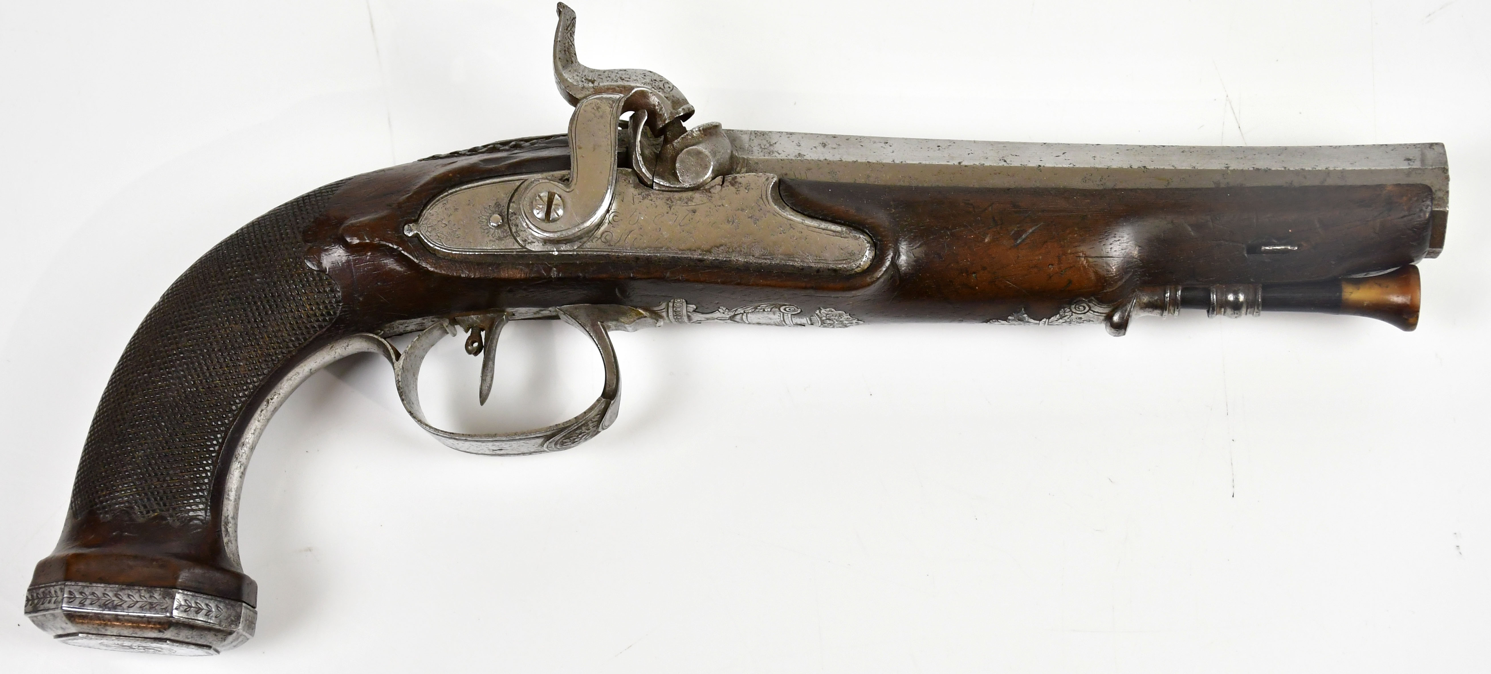 Lot 595 - A 19th century percussion cap pistol, with