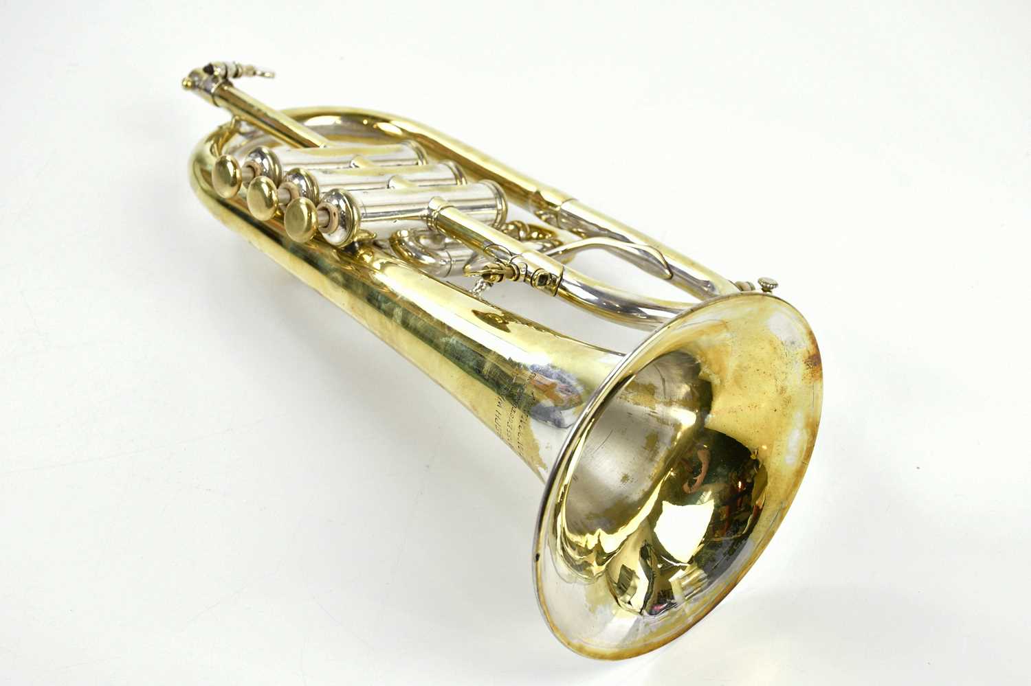 Lot 1303 - POSSIBLY JOSEPH WALLIS; a brass cornet,