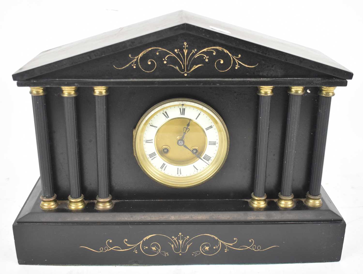 Lot 185 - A Victorian slate mantel clock with Roman