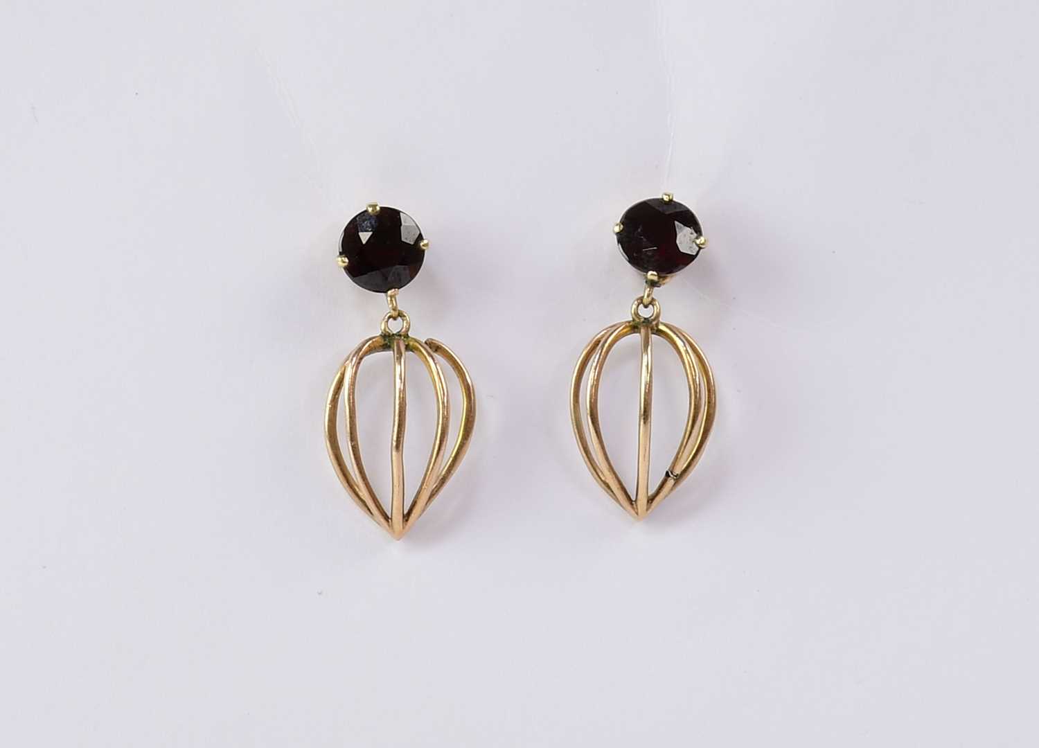 Lot 967 - A pair of 9ct gold drop stud earrings with