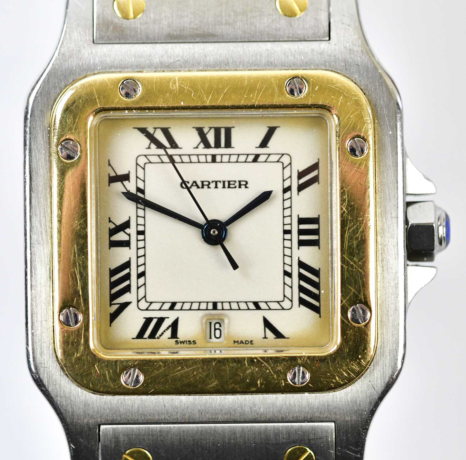 Lot 2854 - CARTIER; a Santos wristwatch with ivory
