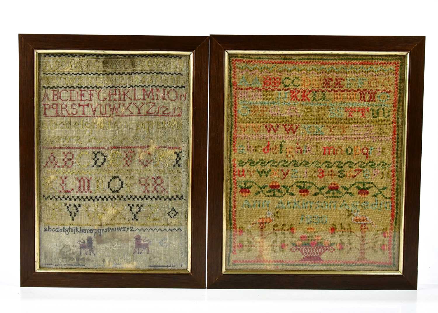 Lot 1485 - Two 19th century alphabet samplers,