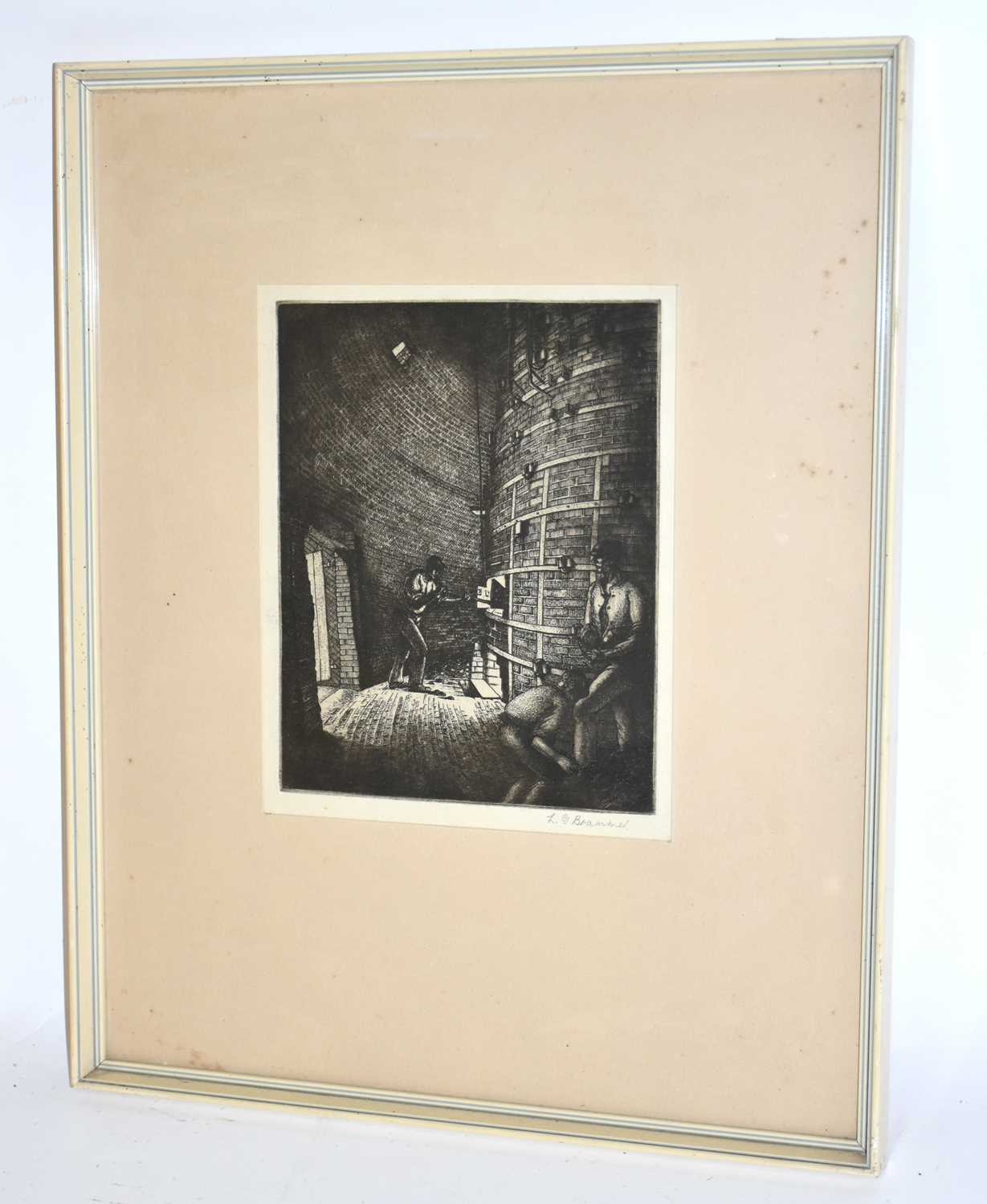 Lot 6061 - L. G. BRAMMER; etching, figure stoking fire