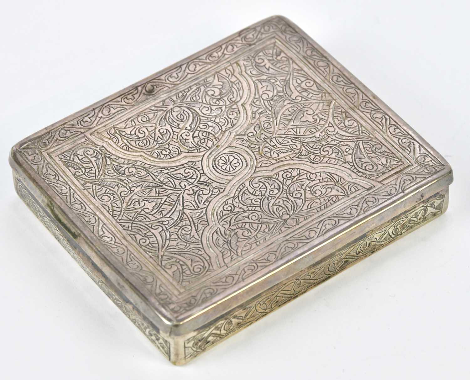 Lot 1102 - An Indian white metal cigarette box of