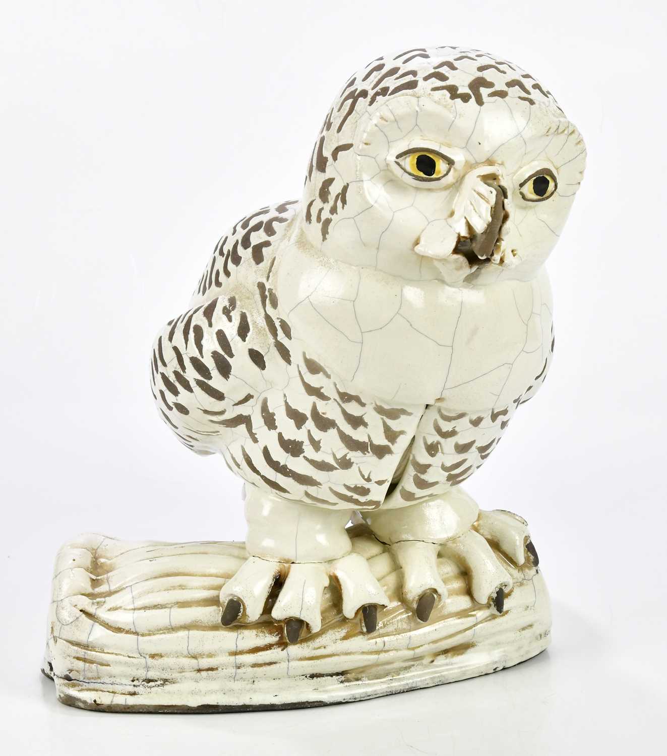 Lot 193 - A large raku model of an owl perching on a