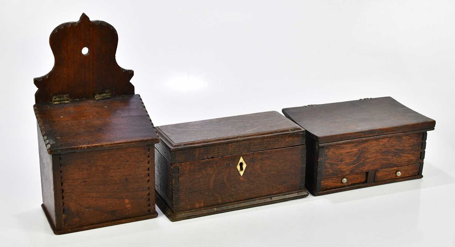 Lot 1345 - An 18th century oak and pine salt box,