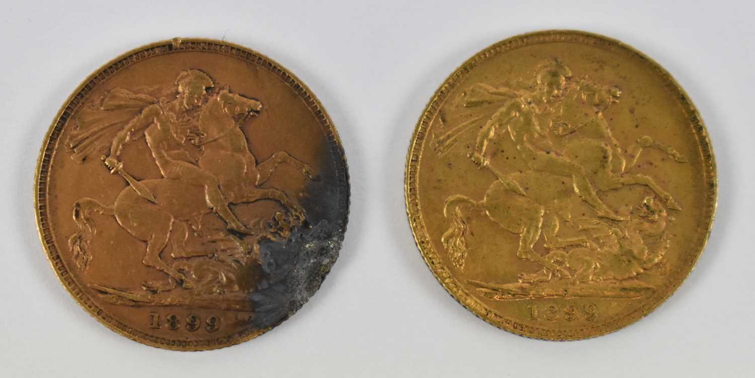 Lot 822 - Two Victorian 1899 full sovereigns, old head,