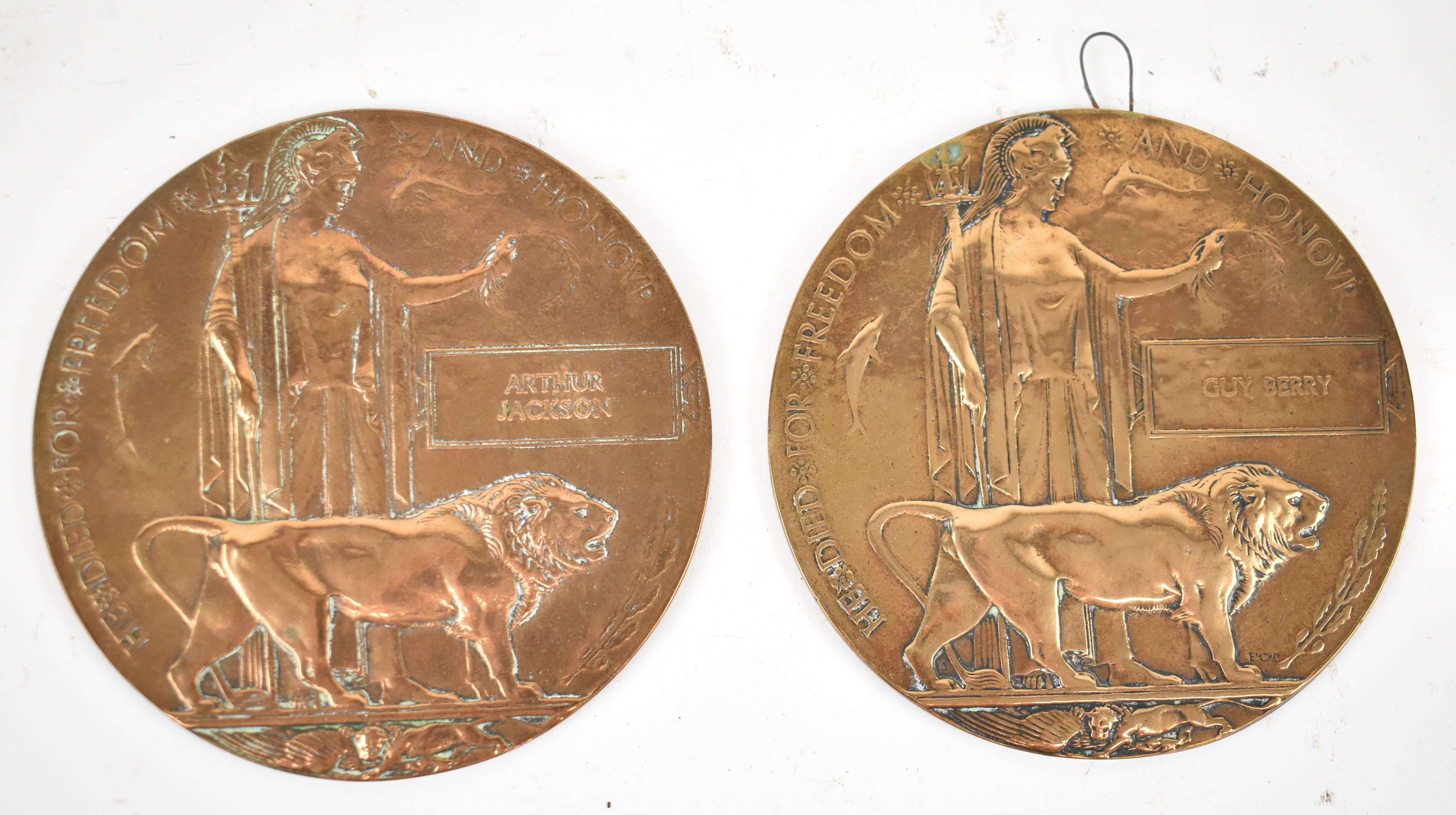 Lot 467 - Two WWI memorial plaques, one for Arthur