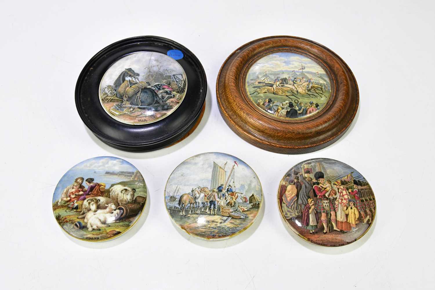 Lot 2083 - F.R. PRATTWARE; five Prattware pot lids, to