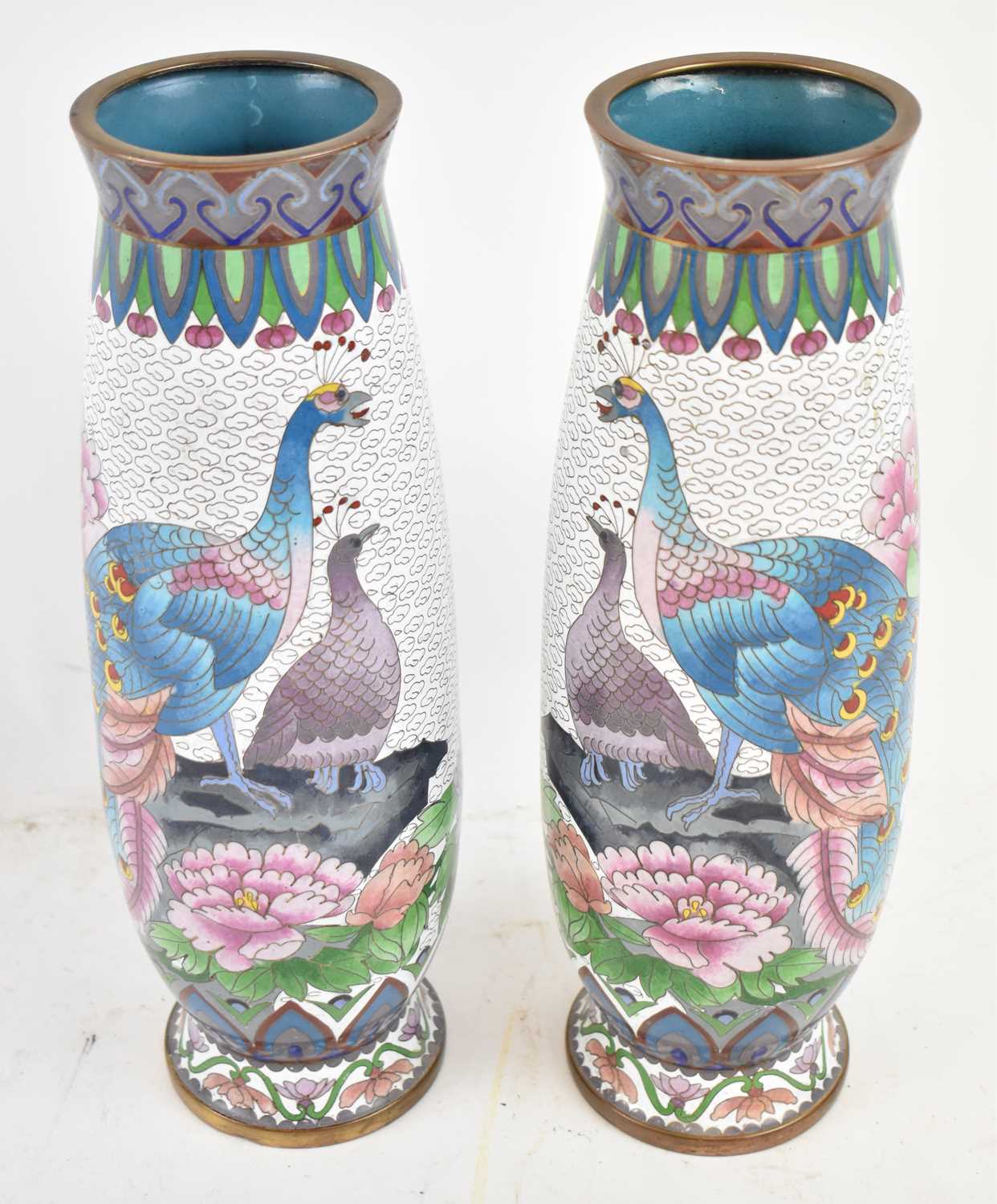 Lot 642 - A pair of Chinese cloisonné enamelled vases,