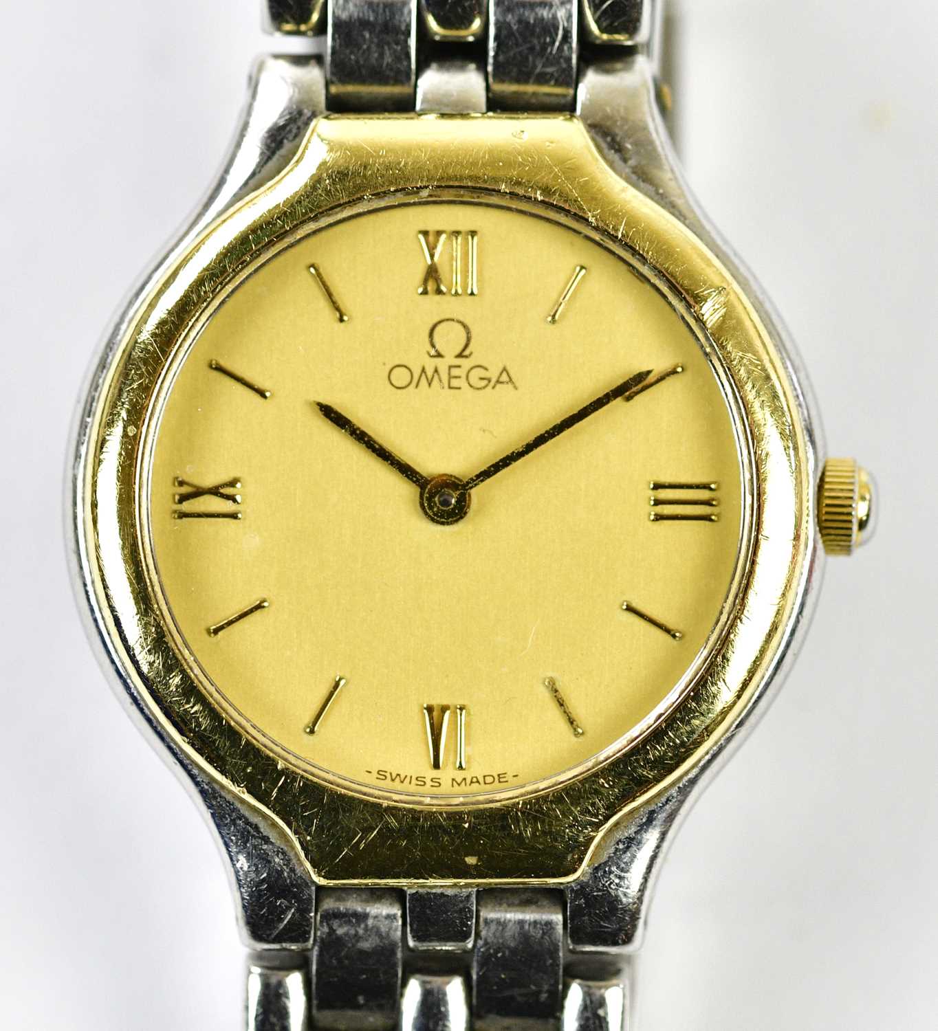 Lot 2933 - OMEGA; a lady's stainless steel wristwatch