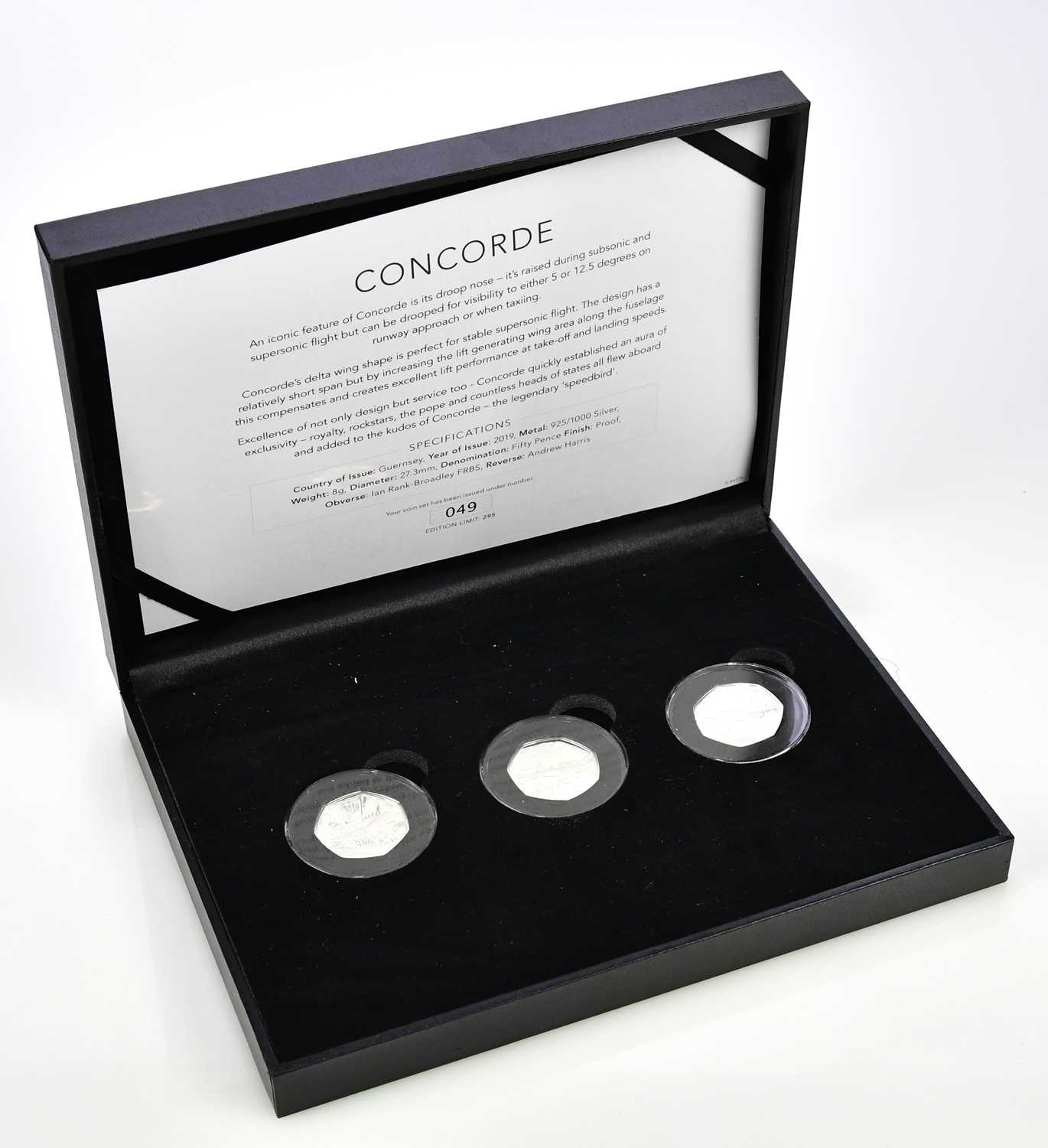 Lot 3150 - CONCORDE; a cased set of three silver proof