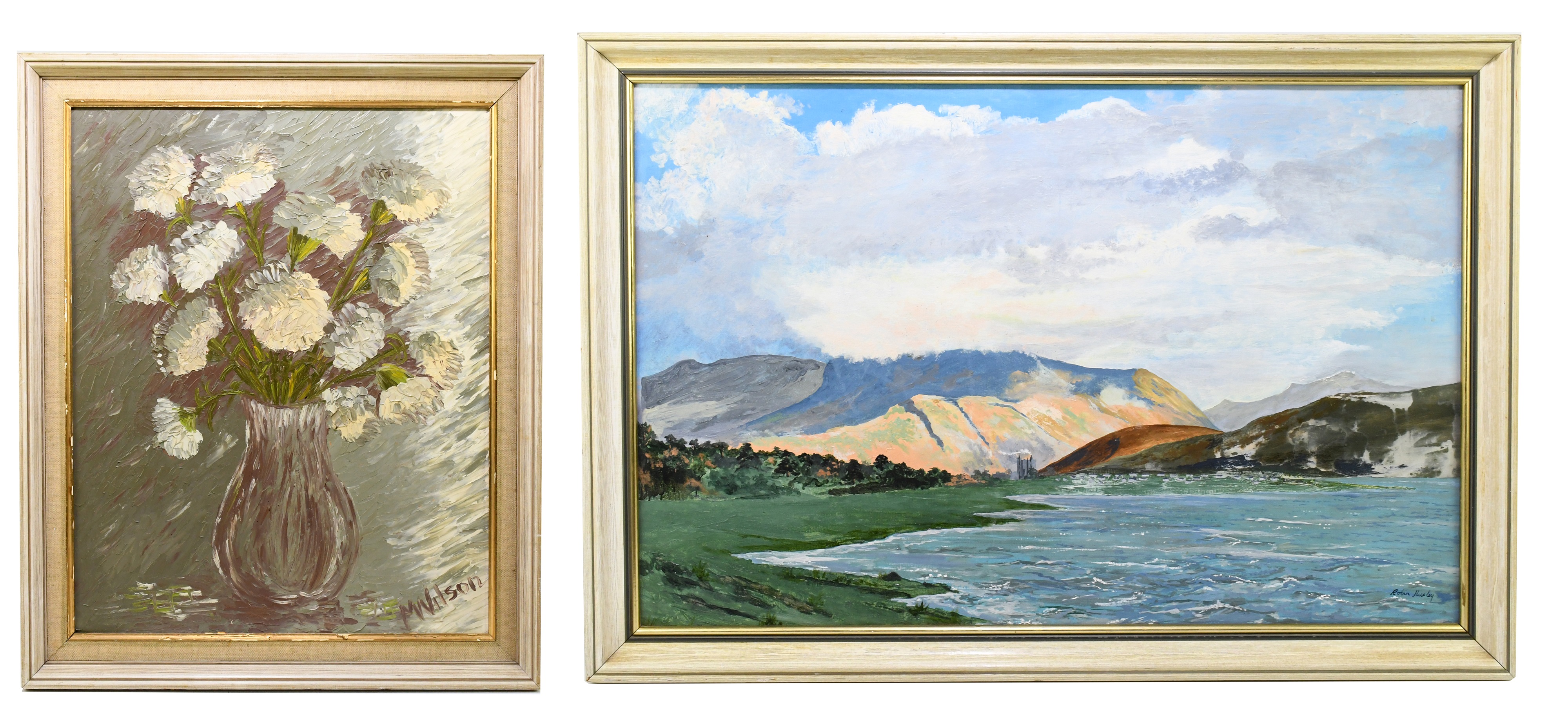 Lot 1085 - M WILSON; oil on board, still life, signed,