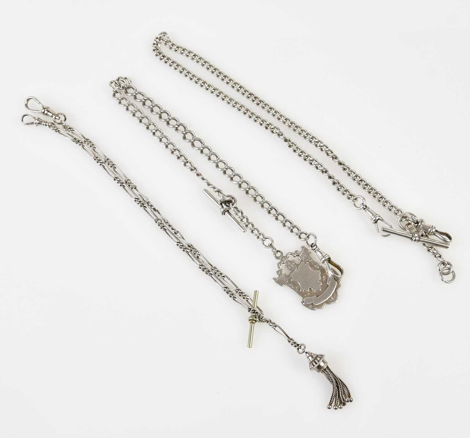 Lot 3028 - Two hallmarked silver Albert chains, one
