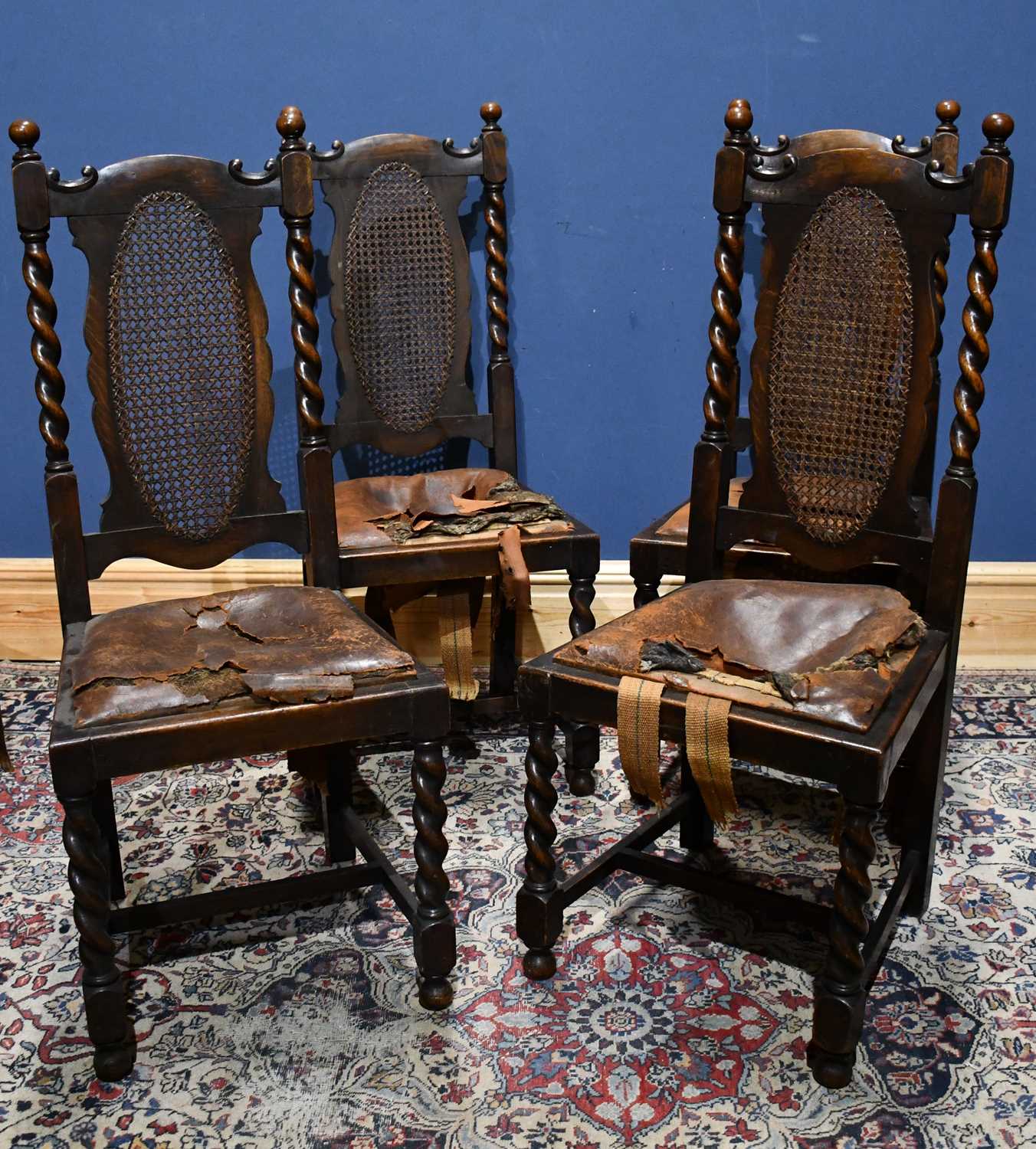 Lot 102 - A set of four oak 1920s cane and barley