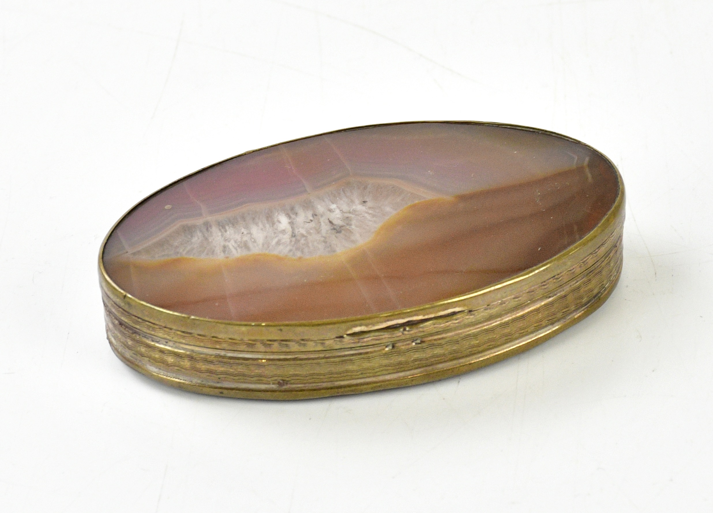 Lot 5010 - A 19th century brass bound agate snuff box