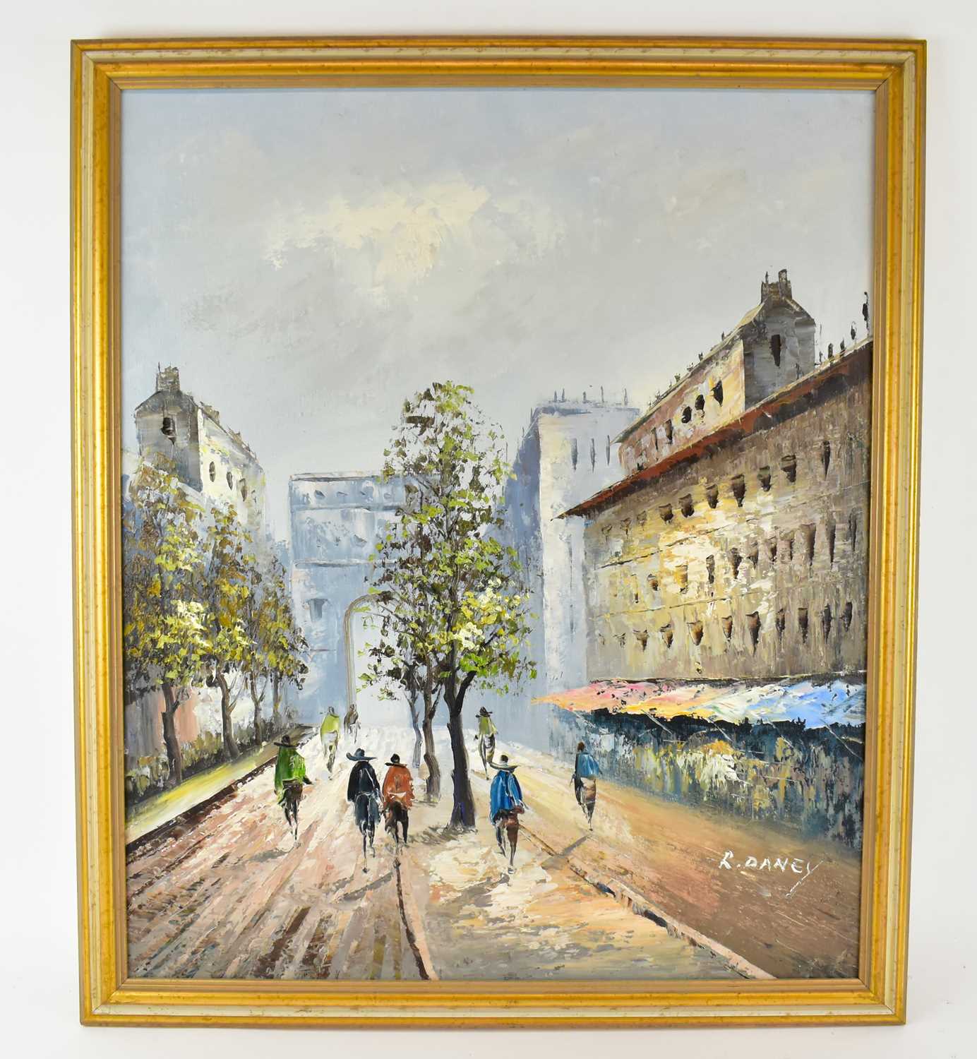 Lot 285 - R DANEY; a modern oil on canvas, street