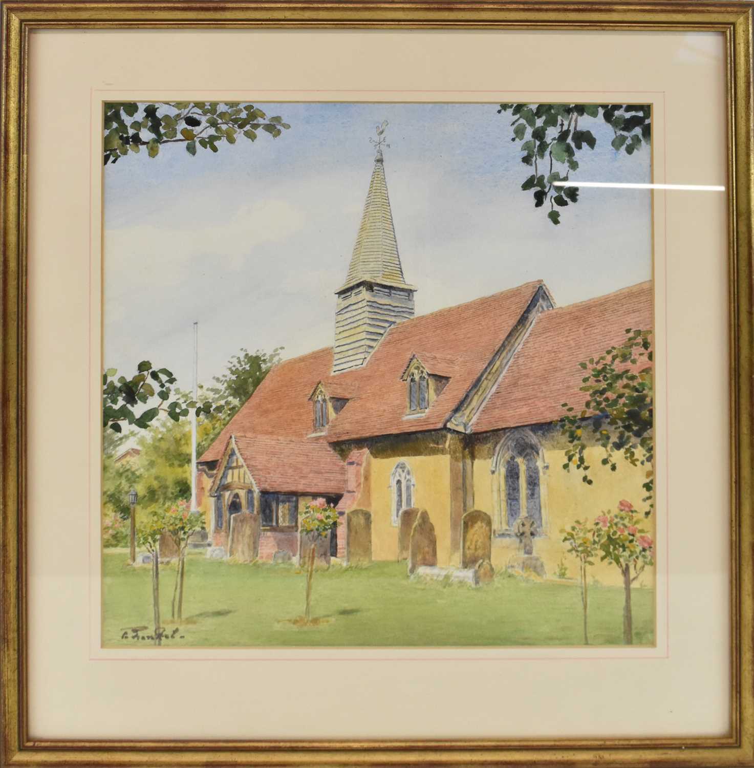 Lot 246 - ALBERT FRANKEL; watercolour, church scene,