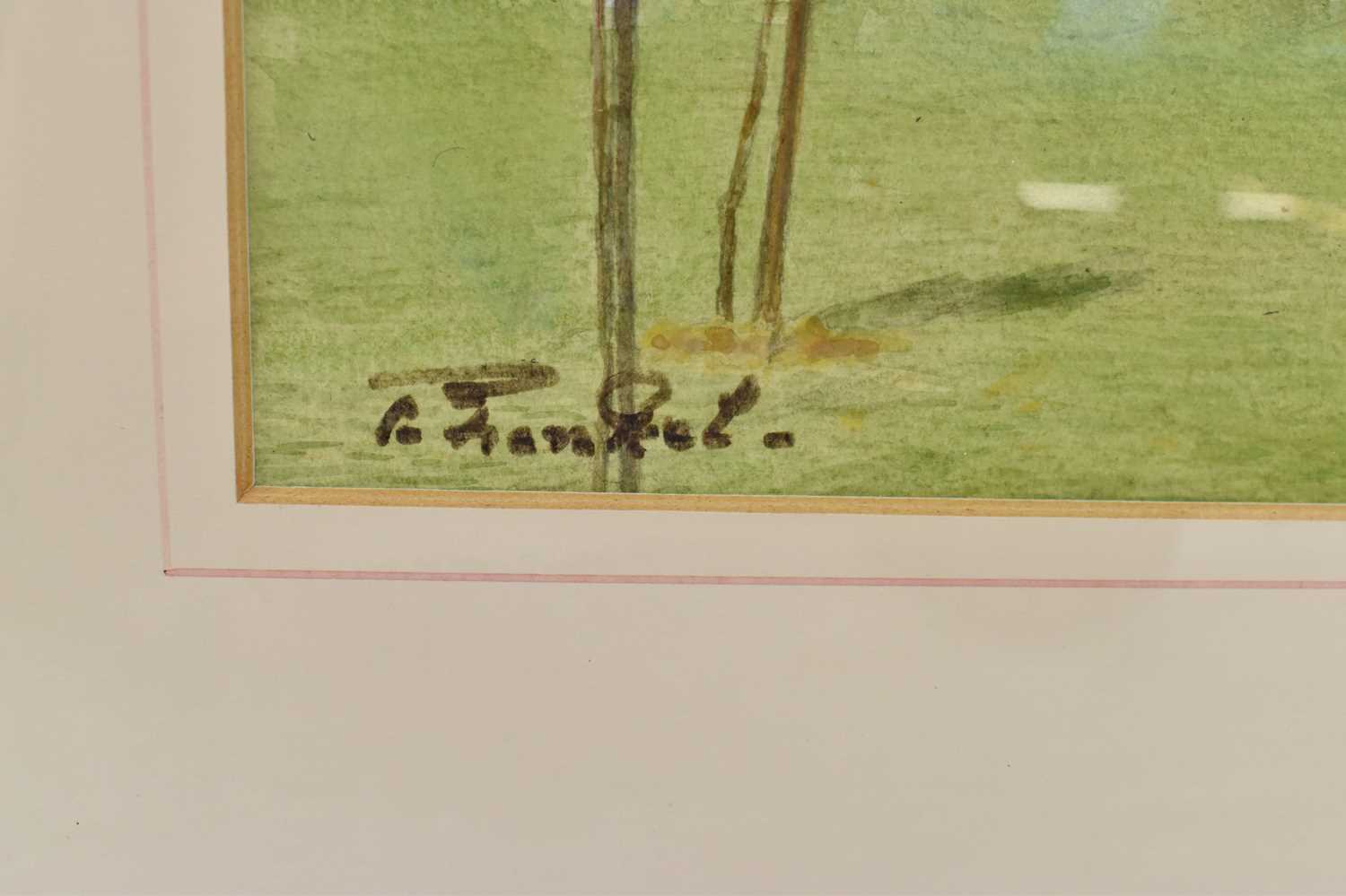 Lot 246 - ALBERT FRANKEL; watercolour, church scene,