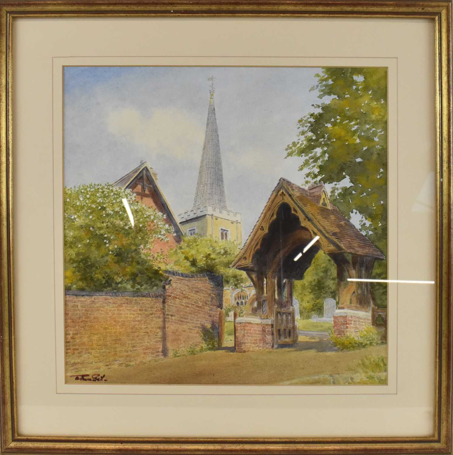 Lot 248 - ALBERT FRANKEL; watercolour, church scene,