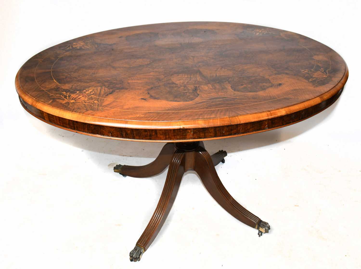 Lot 1618 - A Victorian inlaid walnut oval loo table,