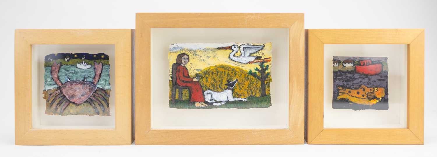 Lot 522 - SARA WICKS; a trio of mixed media on paper