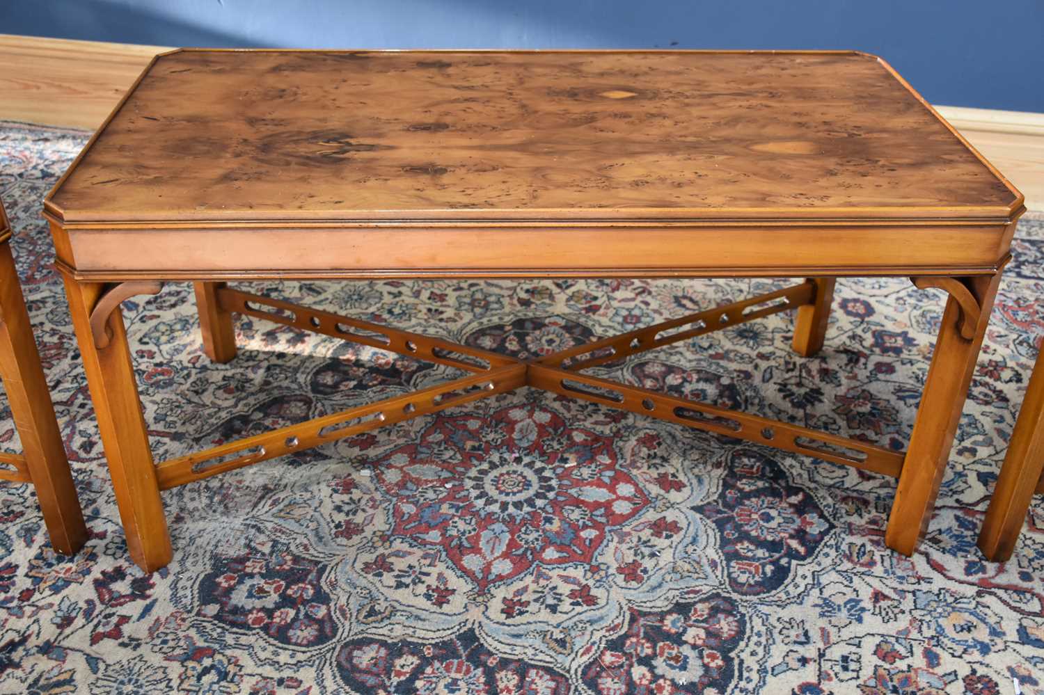 Lot 115 - A modern yew wood veneered rectangular