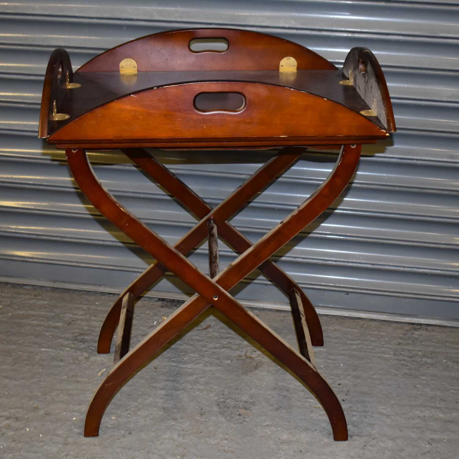 Lot 96 - A reproduction mahogany folding butler's tray,