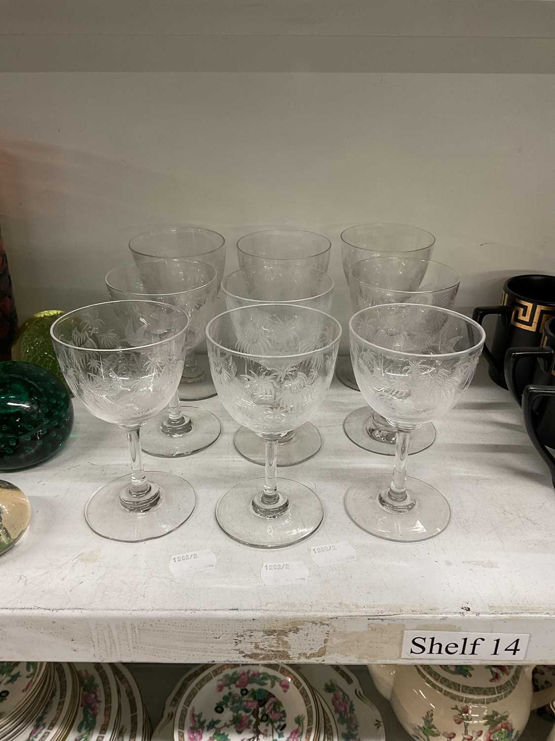 Lot 554 - A set of nine Victorian etched glass sherry
