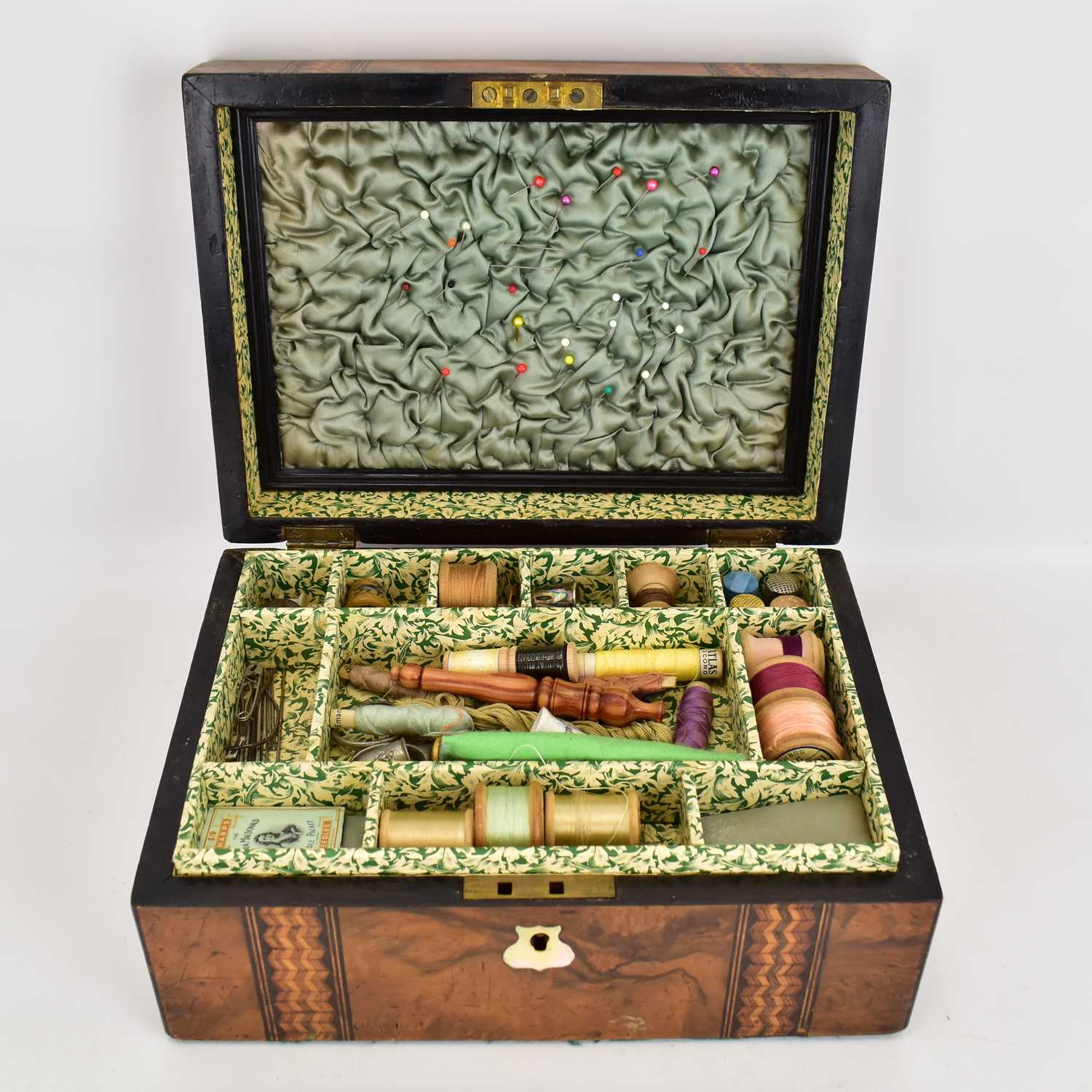 Lot 190 - A 19th century walnut sewing box with inlaid