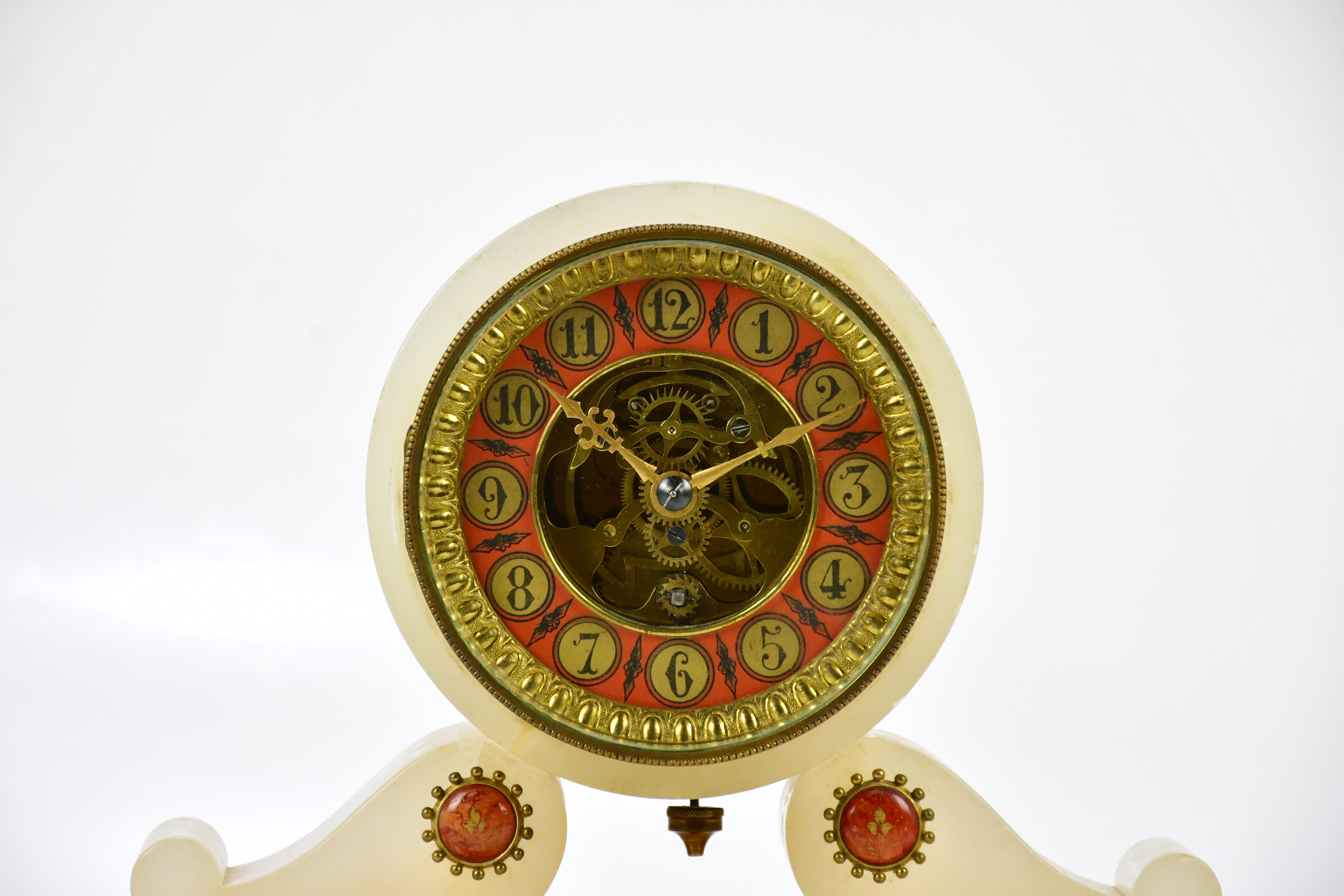 Lot 2129 - A Victorian alabaster mantel clock, the