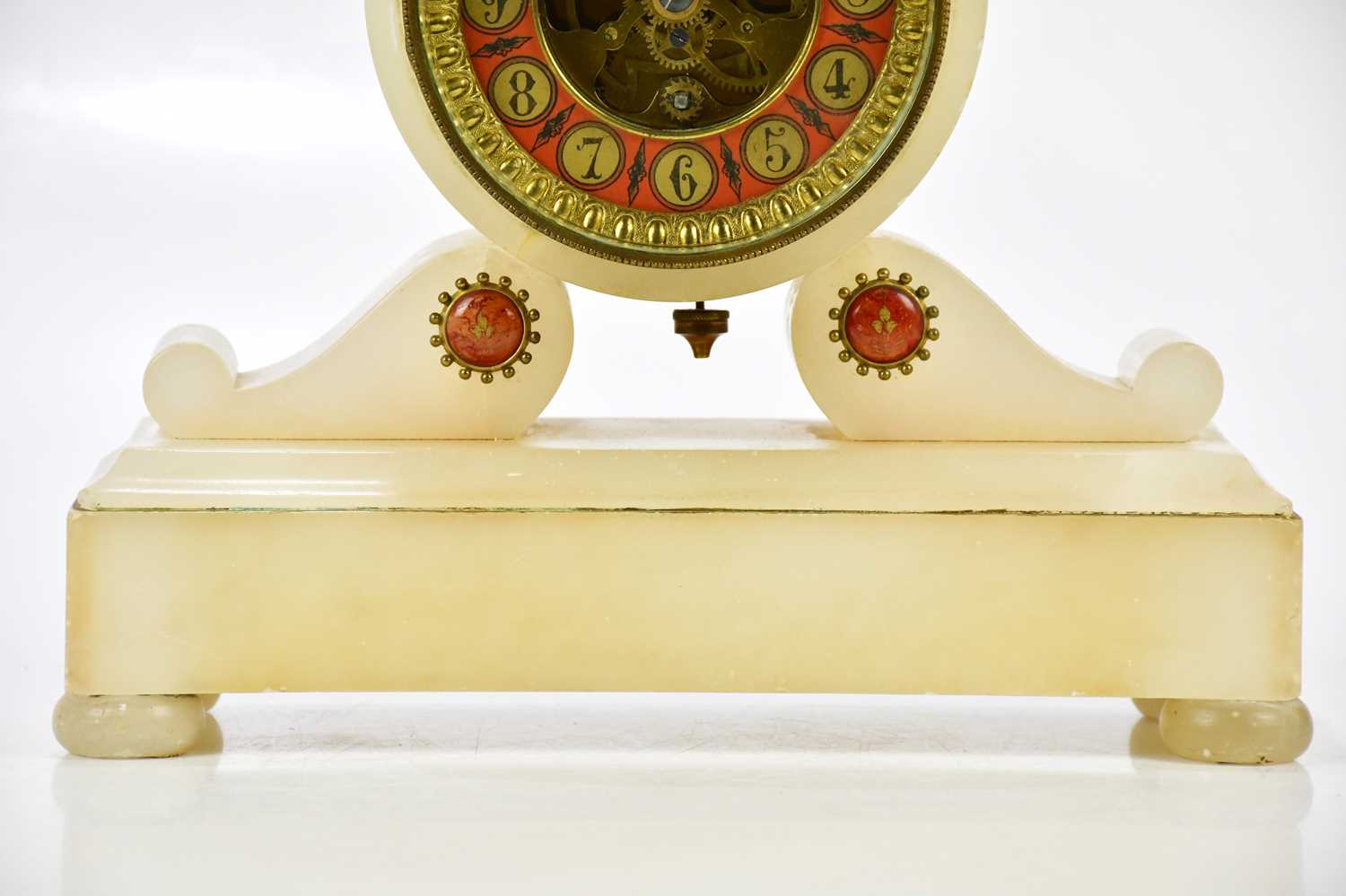 Lot 2129 - A Victorian alabaster mantel clock, the