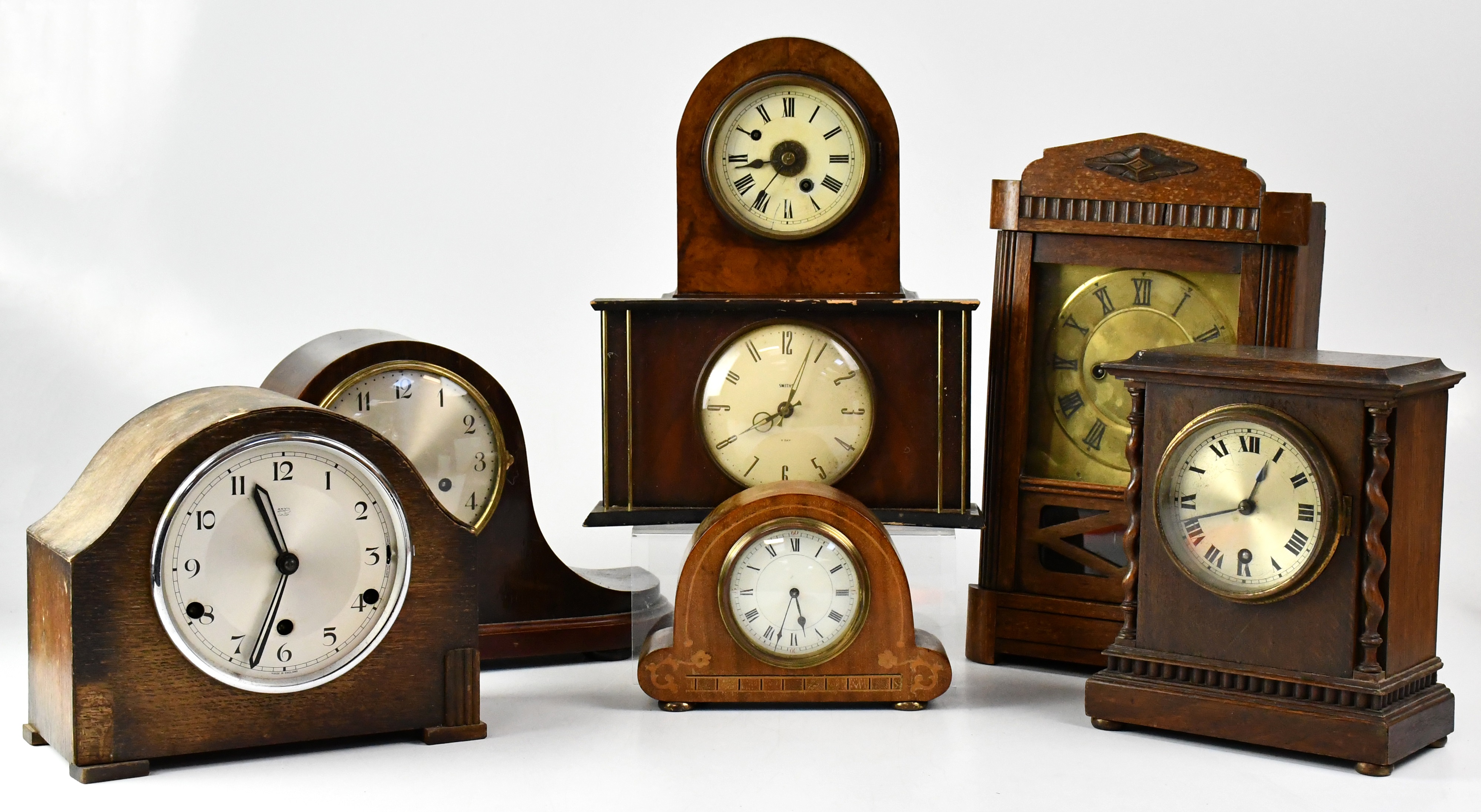 Lot 114 - Seven early/mid-20th century mantel clocks,