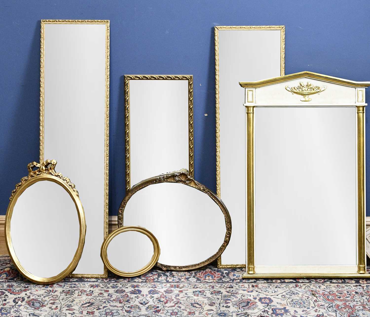 Lot 203 - A group of seven modern gilt framed mirrors,