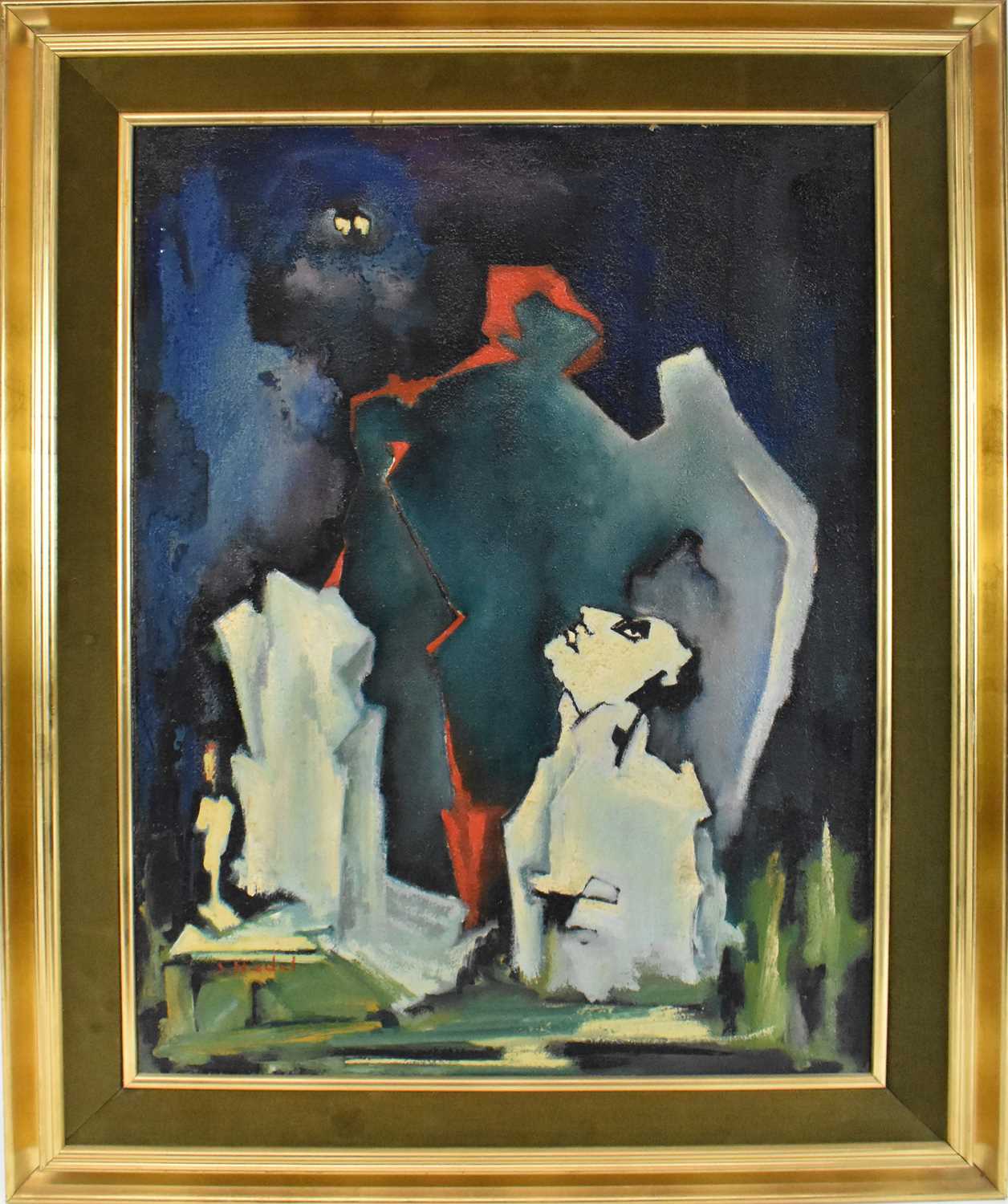 Lot 262 - S HADEL; oil on canvas, abstract figural