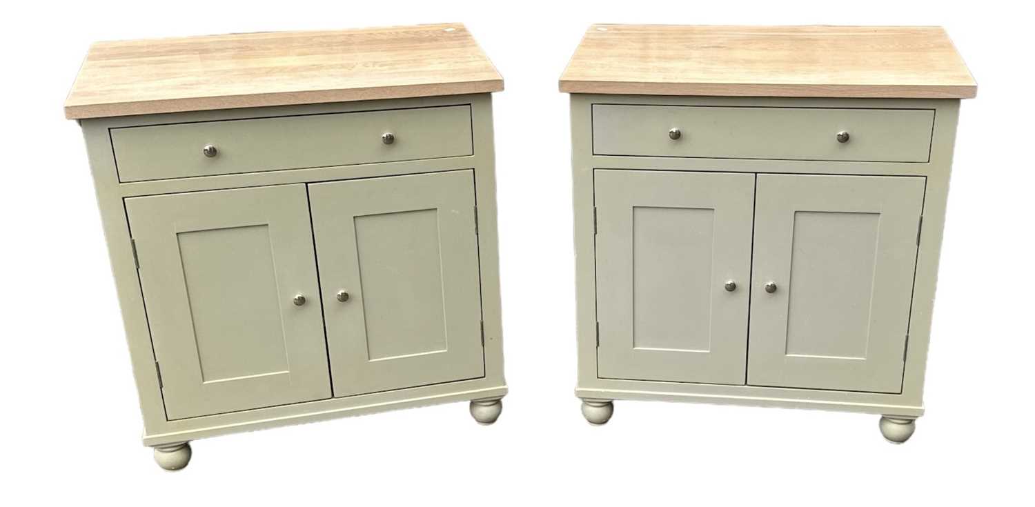 Lot 77 - NEPTUNE; a pair of sage green painted side